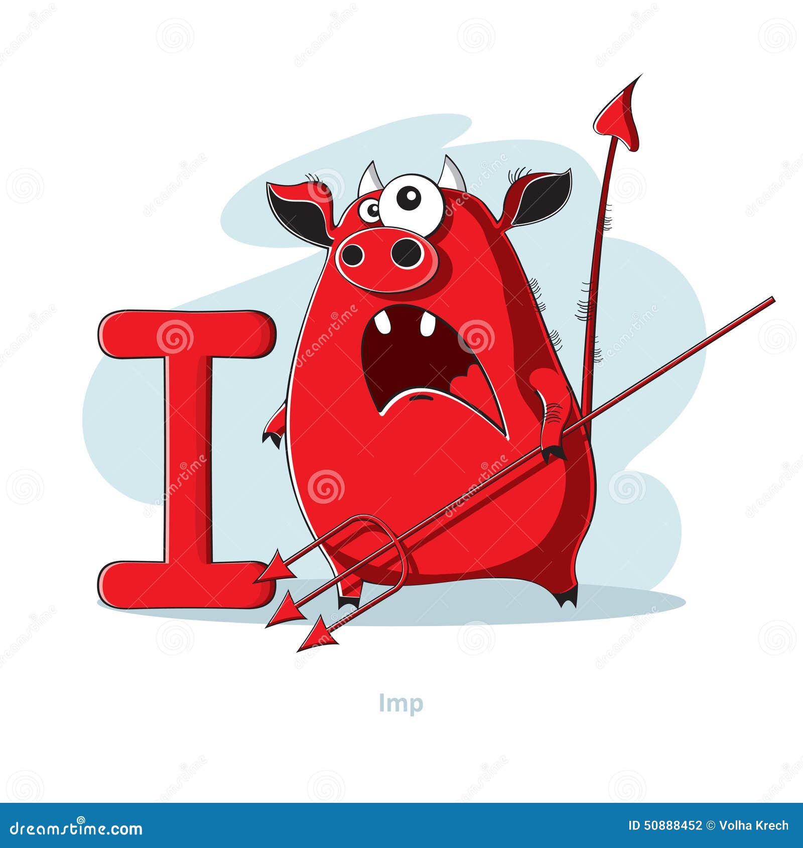 Letter I with funny Imp stock vector. Illustration of trident - 50888452