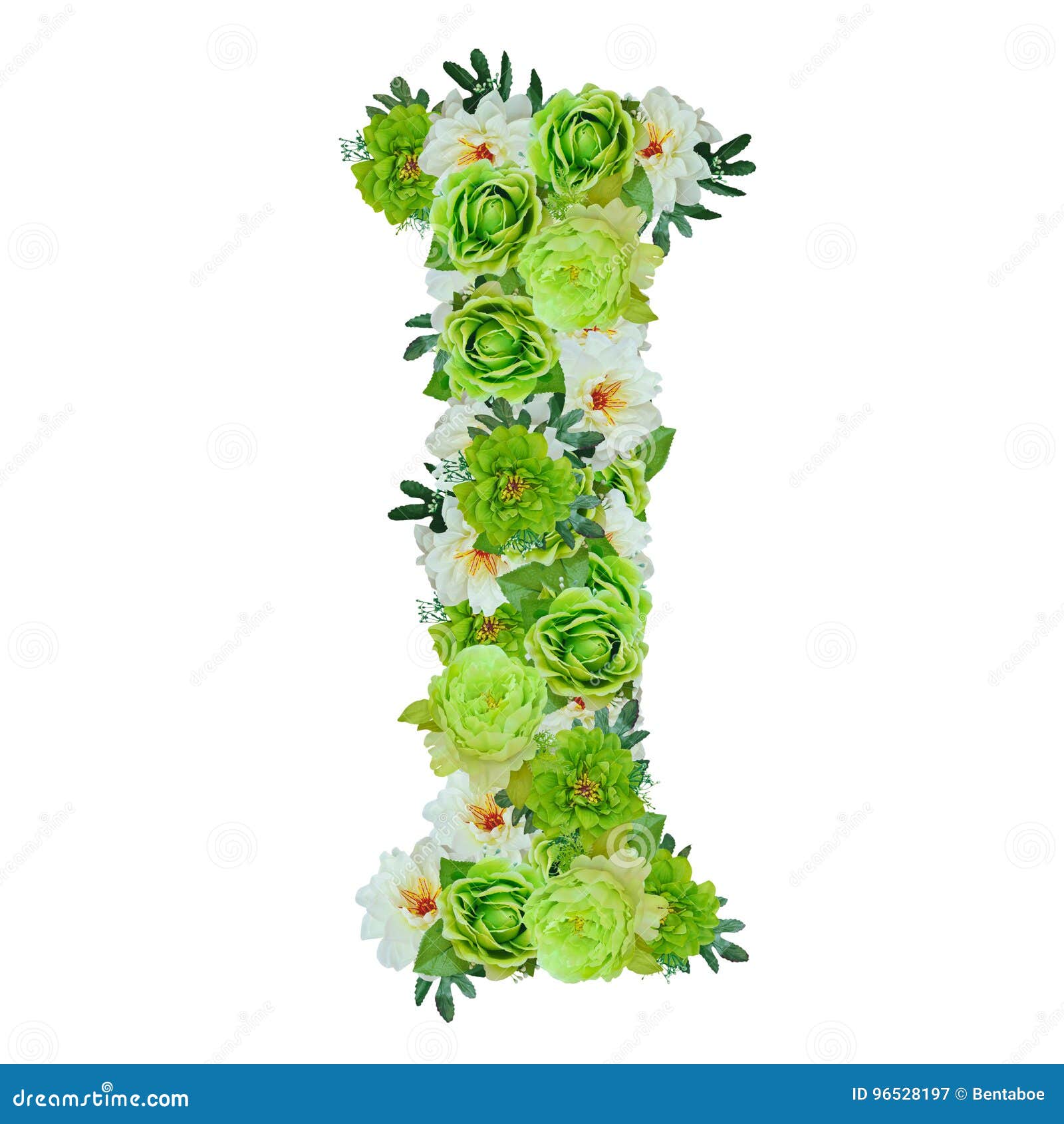 Letter I from Green and White Flowers Isolated on White Stock Image ...