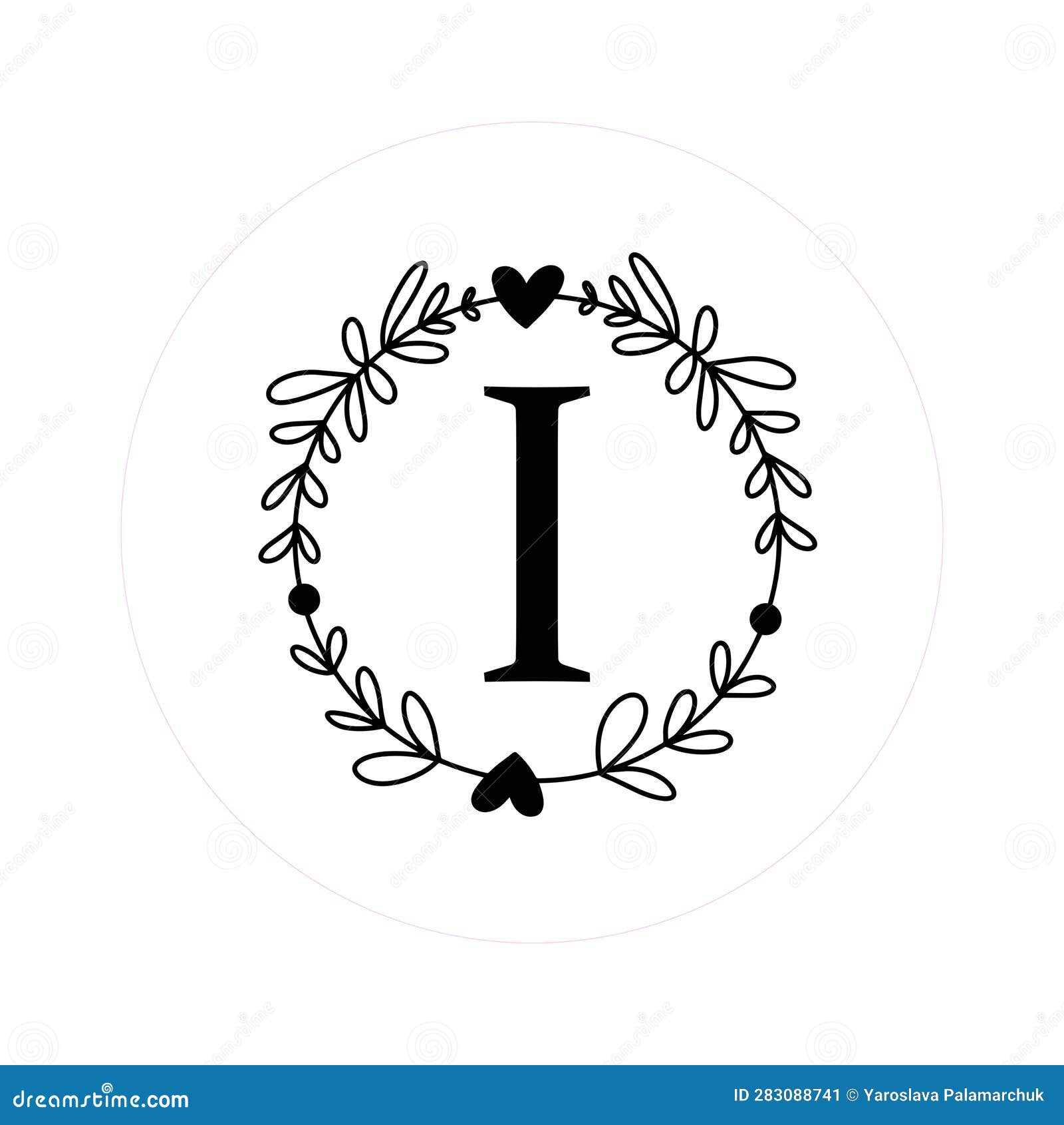 Letter "I" Initials with Round Floral Frames, Vector Monogram Logo ...