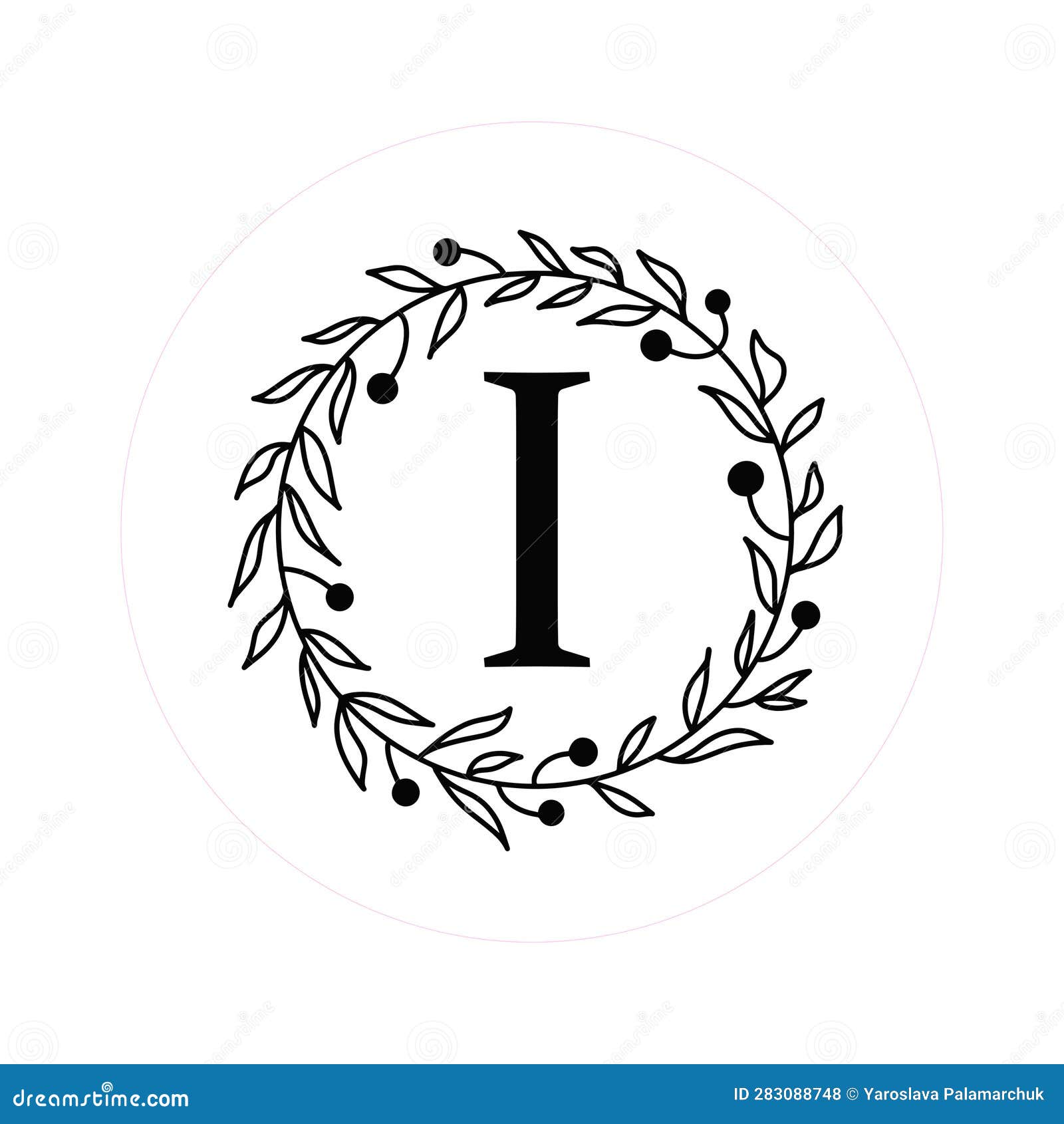 Letter "I" Initials with Round Floral Frames, Vector Monogram Logo ...