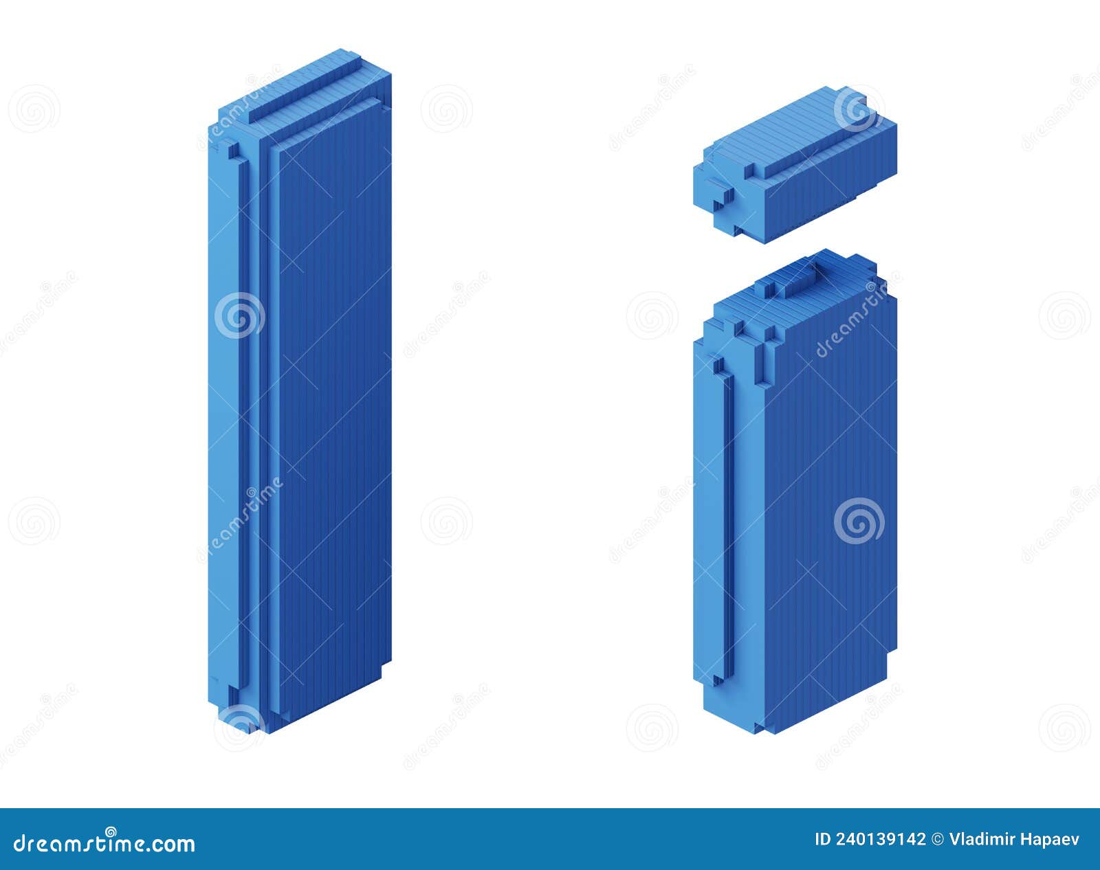 Letter I Shaped Block Pixel with Blue Cubes. 3d Illustration. Stock ...