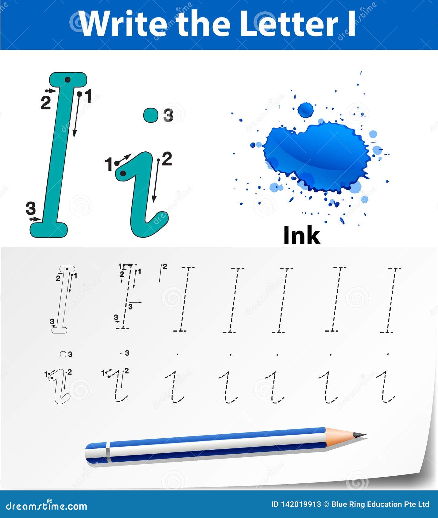 Letter I Tracing Alphabet Worksheets Stock Vector - Illustration of ...