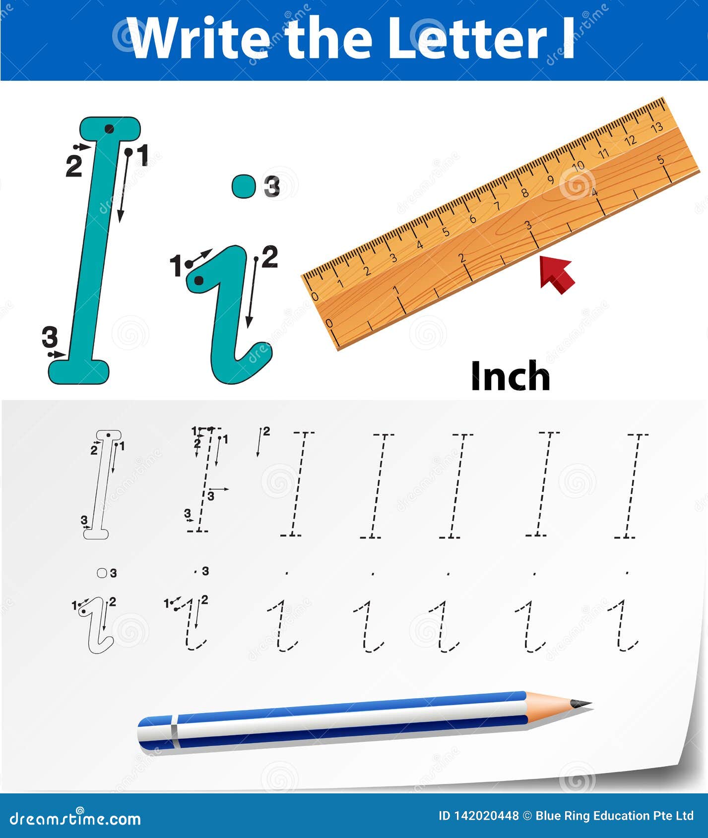 Letter I Tracing Alphabet Worksheets Stock Vector - Illustration of ...