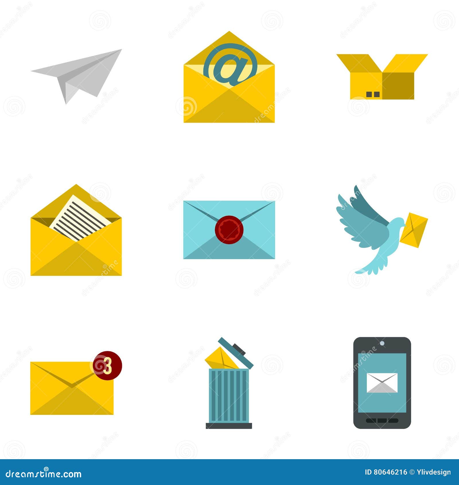 Letter Icons Set, Flat Style Stock Vector - Illustration of post, phone ...