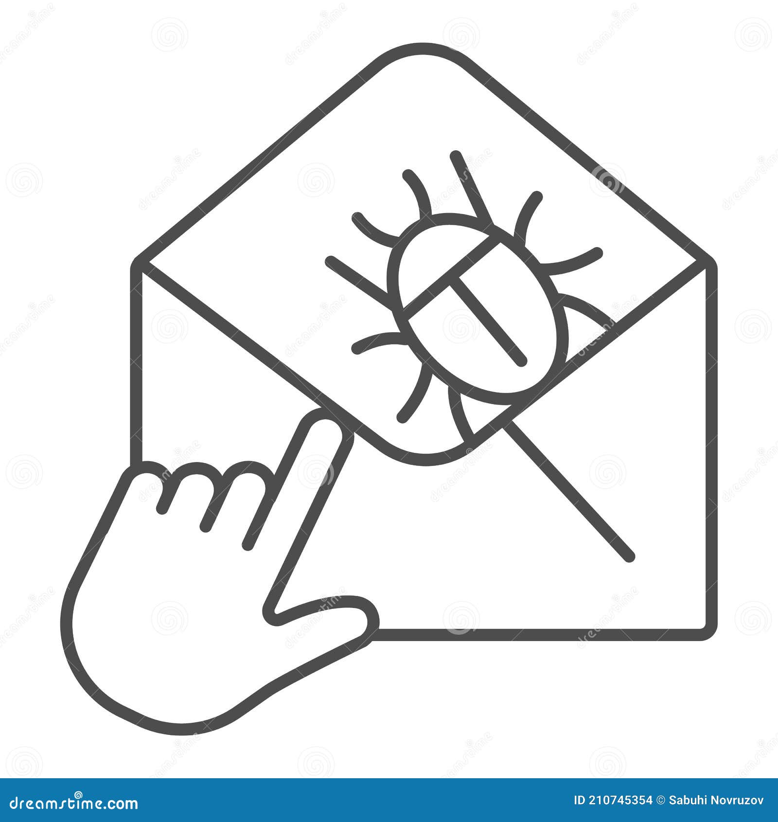 Letter with Insect and Hand Pointer Thin Line Icon, Web Security ...