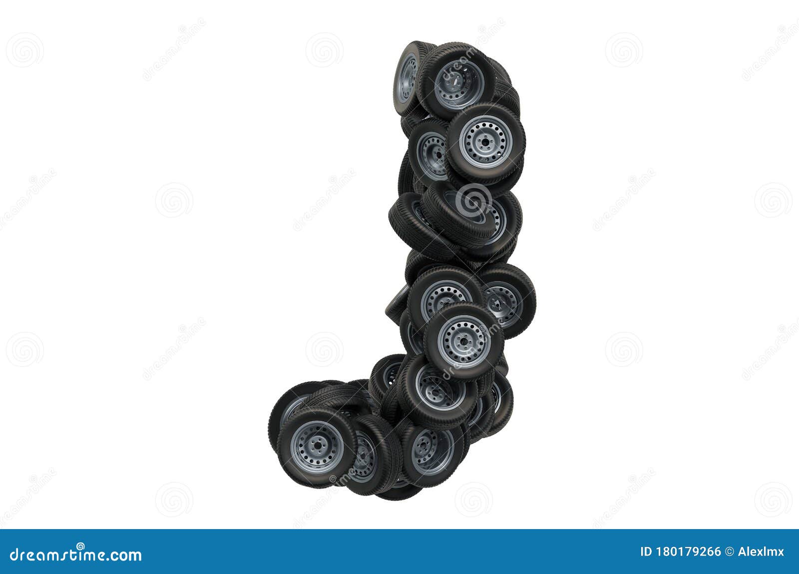 Letter J from Car Wheels, 3D Rendering Stock Illustration ...