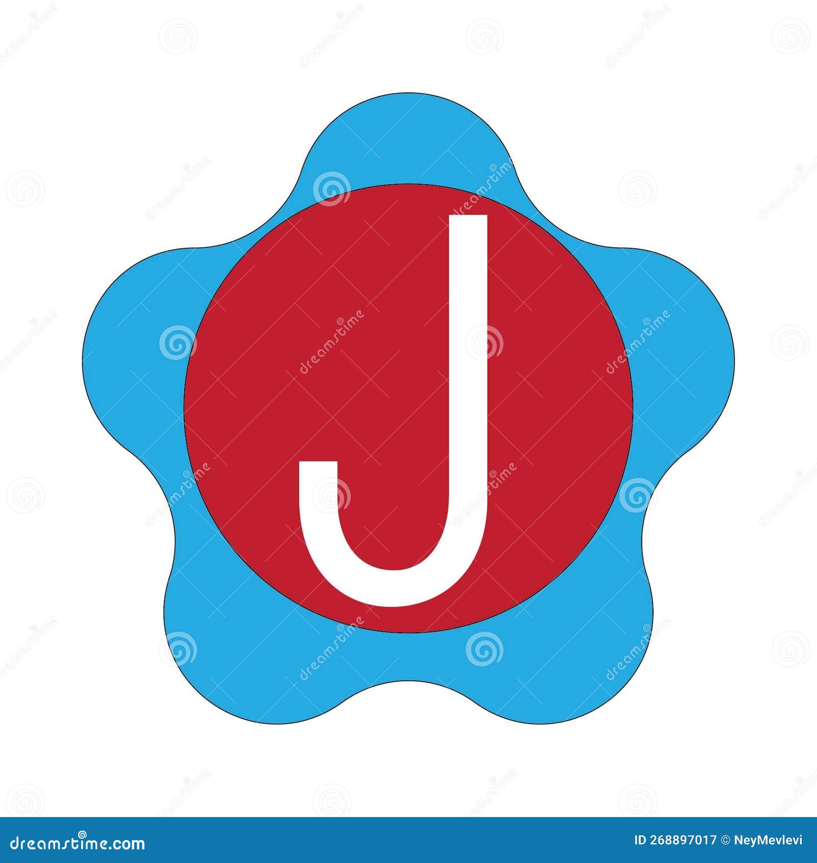 Letter J in a Circle with Blue Flower Petals Frame Stock Illustration ...