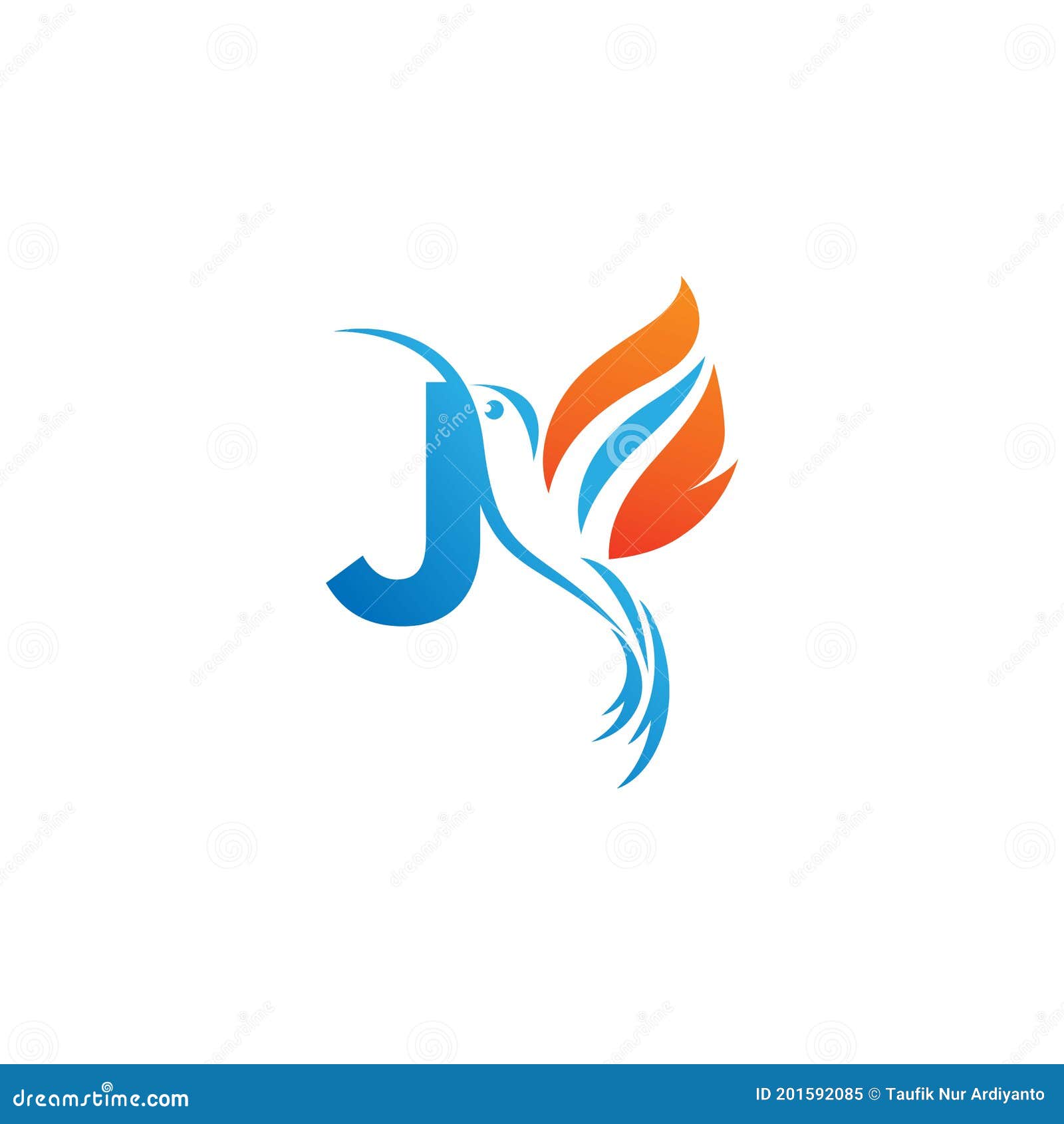 Letter J Combined with the Fire Wing Hummingbird Icon Logo Stock Vector ...