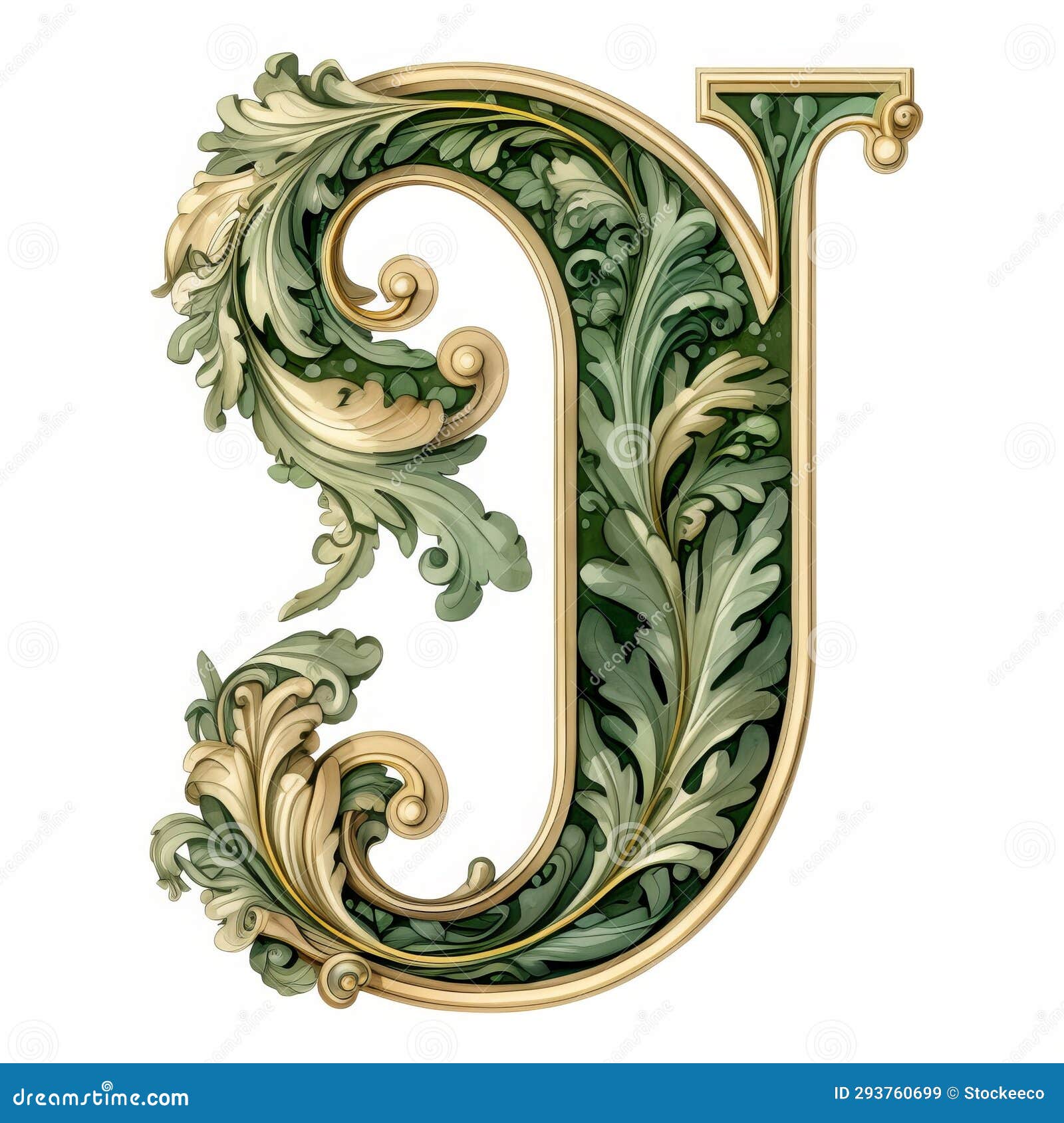 Renaissance Letter J with Photorealistic Detailing and Rococo Ornate ...