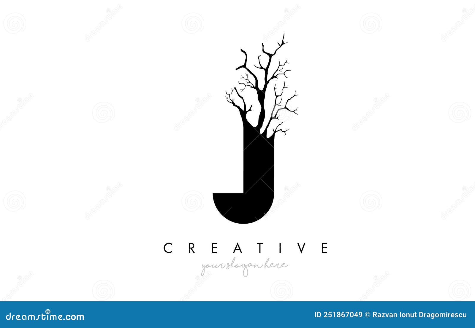 Letter J Design Logo with Creative Tree Branch. J Letter Tree Icon Logo ...