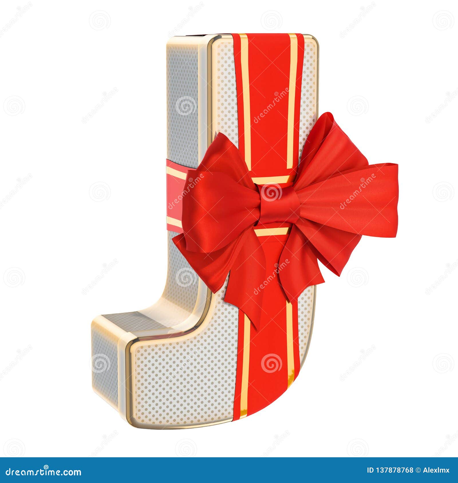 Letter J, Gift Box Shaped of a Letter J with Red Ribbon Bow. 3D ...