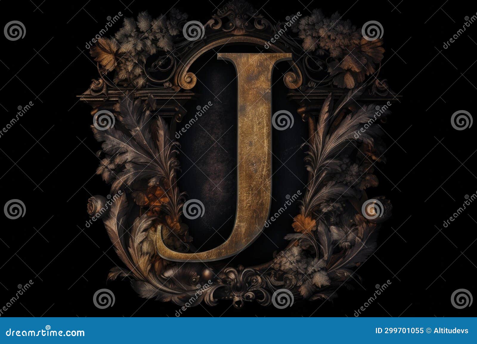 Letter J, Gothic Style, on Black Background Stock Image - Image of dark ...