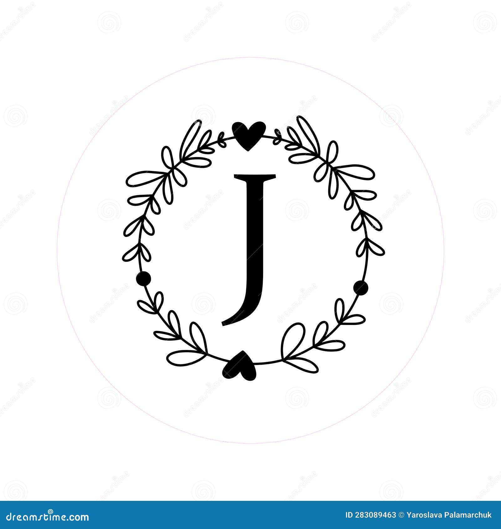 Letter "J" Initials with Round Floral Frames, Vector Monogram Logo ...