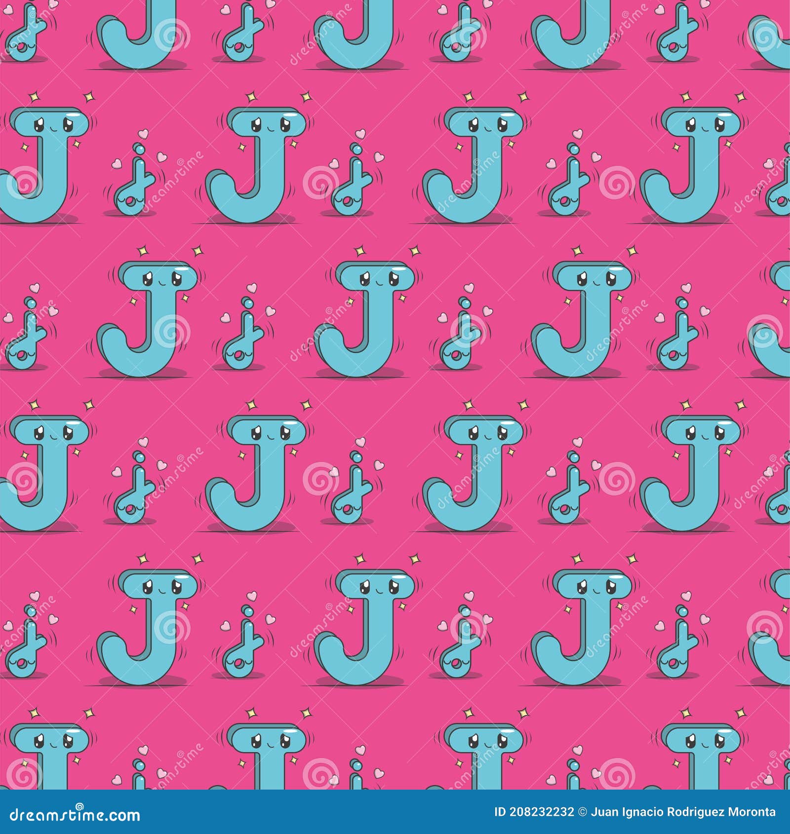 Letter J Kawaii Style Pattern Stock Vector - Illustration of sweet ...