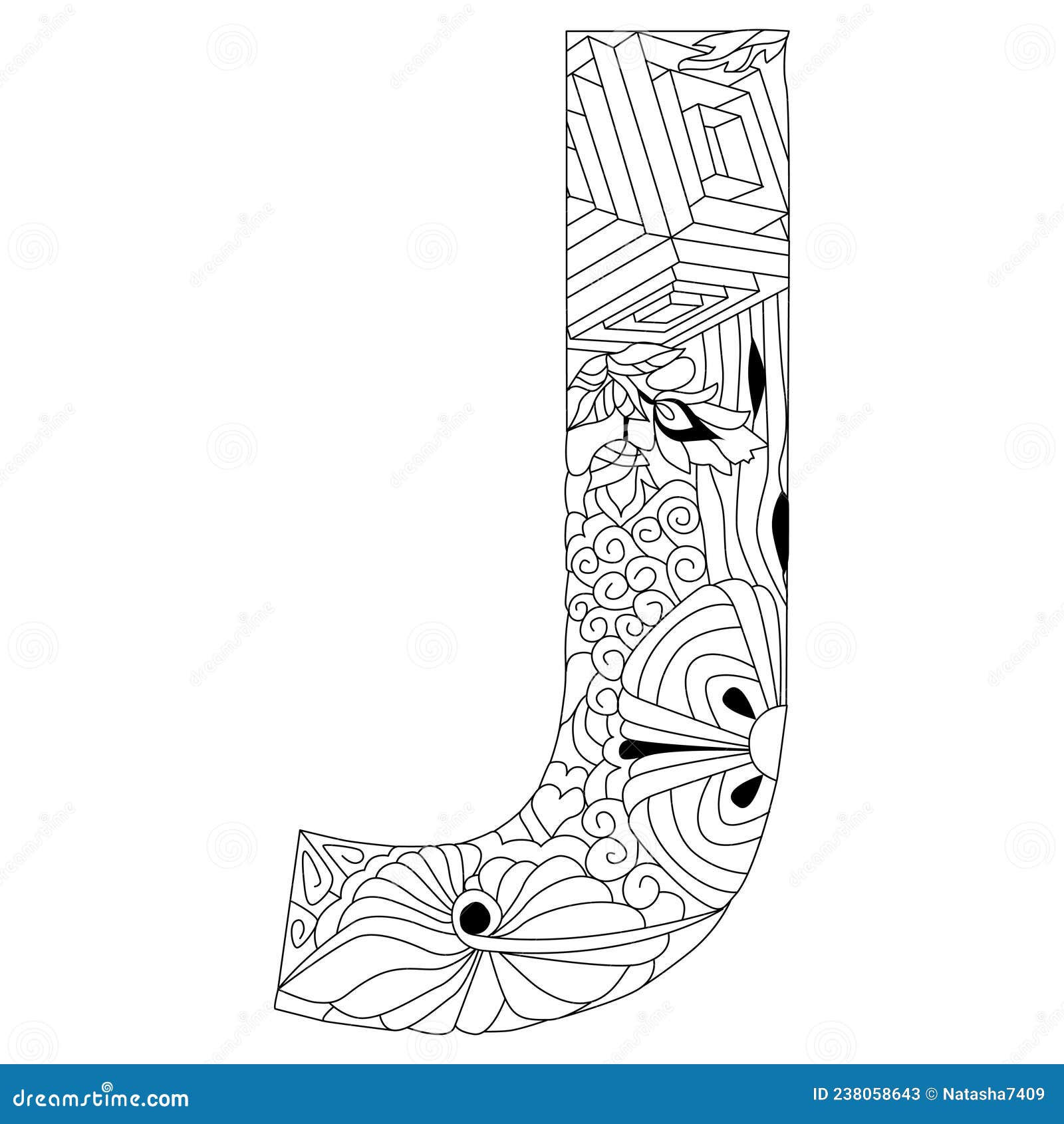 Letter J Monogram for Coloring, Engraving Design. Vector Illustration ...