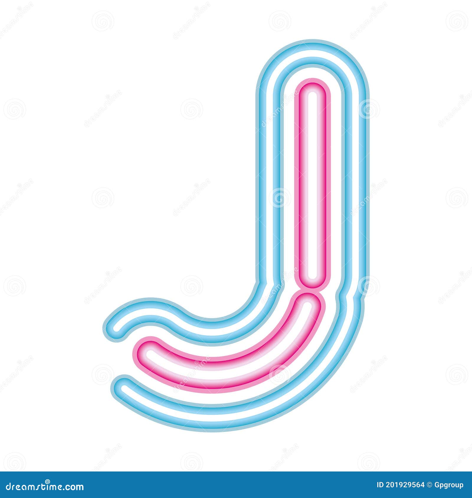 Letter J Neon Font Pink and Blue on White Background Stock Vector ...