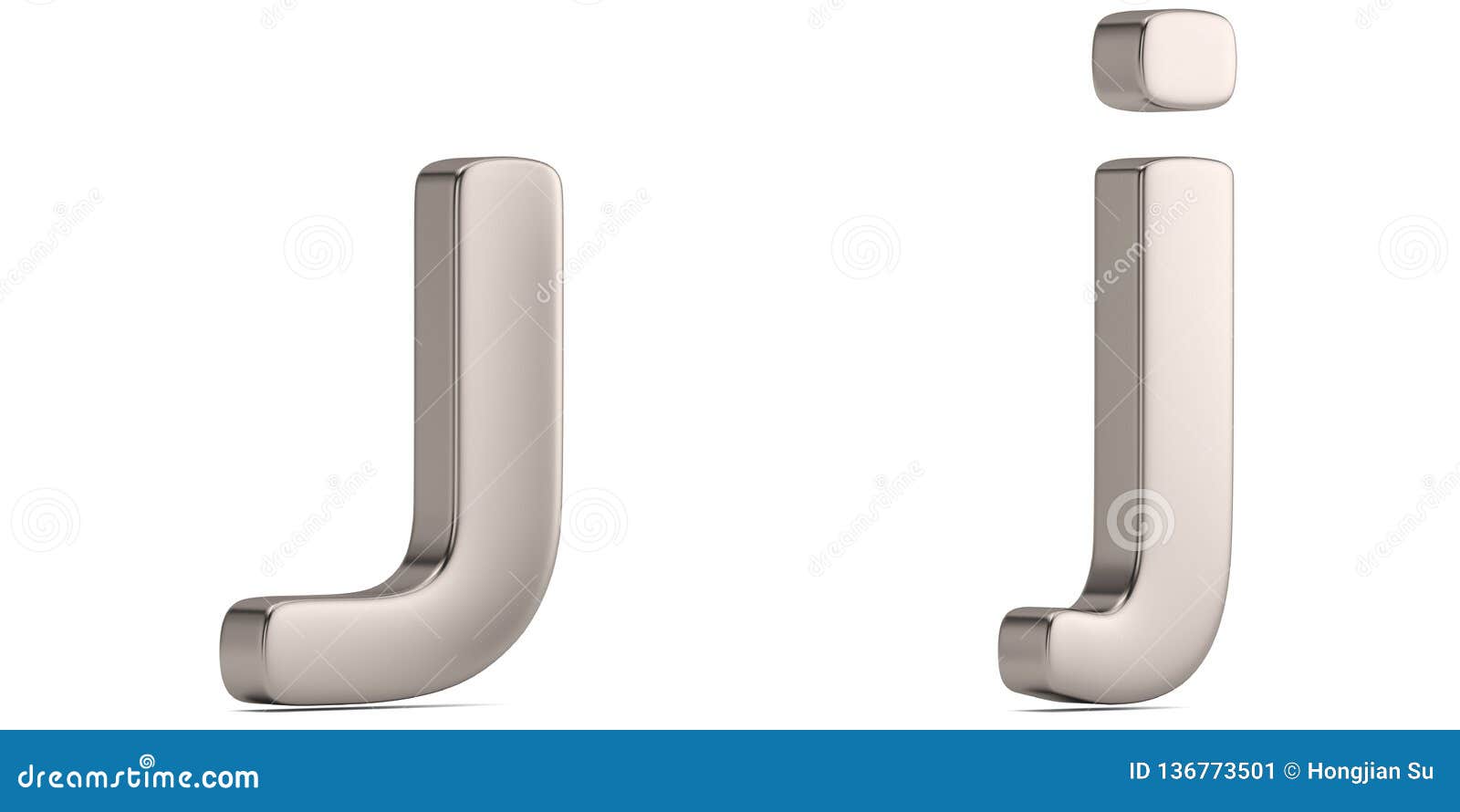 Letter J from Steel Solid Alphabet Isolated on White Background. 3D ...