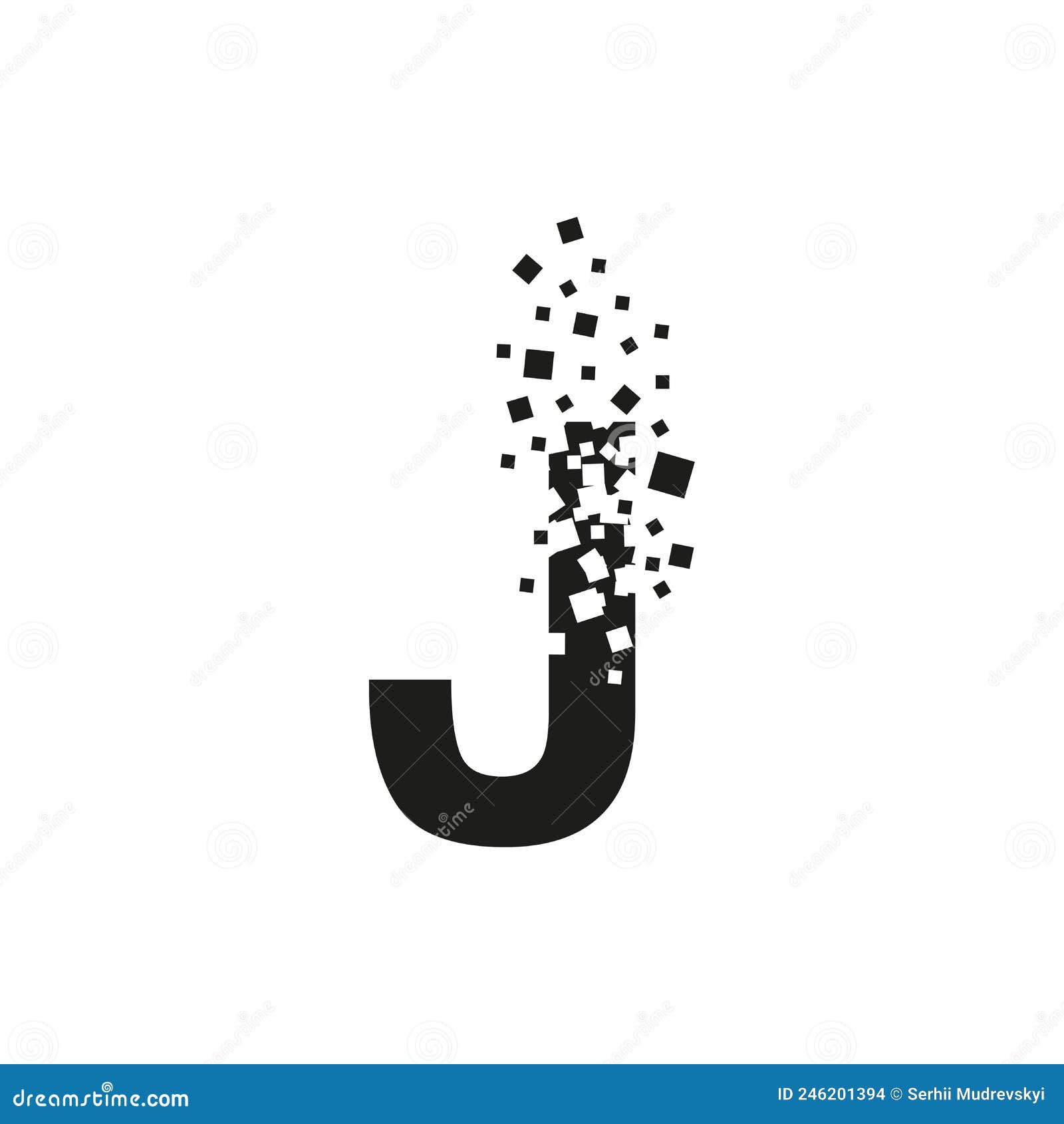 The Letter J Turns into a Cloud of Squares of Different Sizes Stock ...