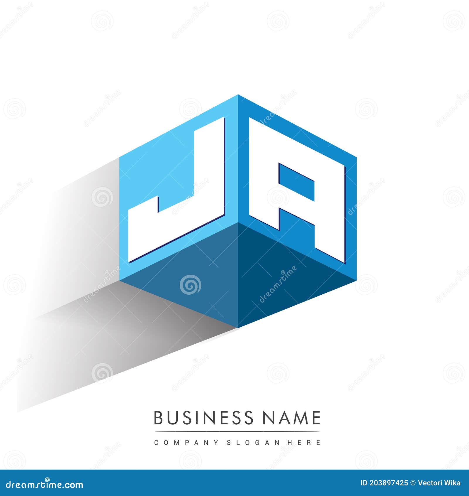 Letter JA Logo in Hexagon Shape and Blue Background, Cube Logo with ...
