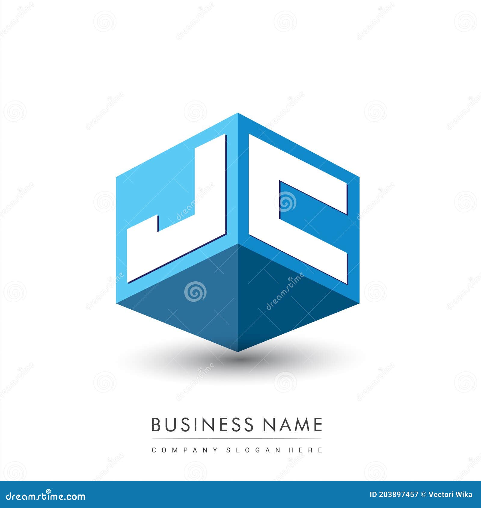 Letter JC Logo in Hexagon Shape and Blue Background, Cube Logo with ...