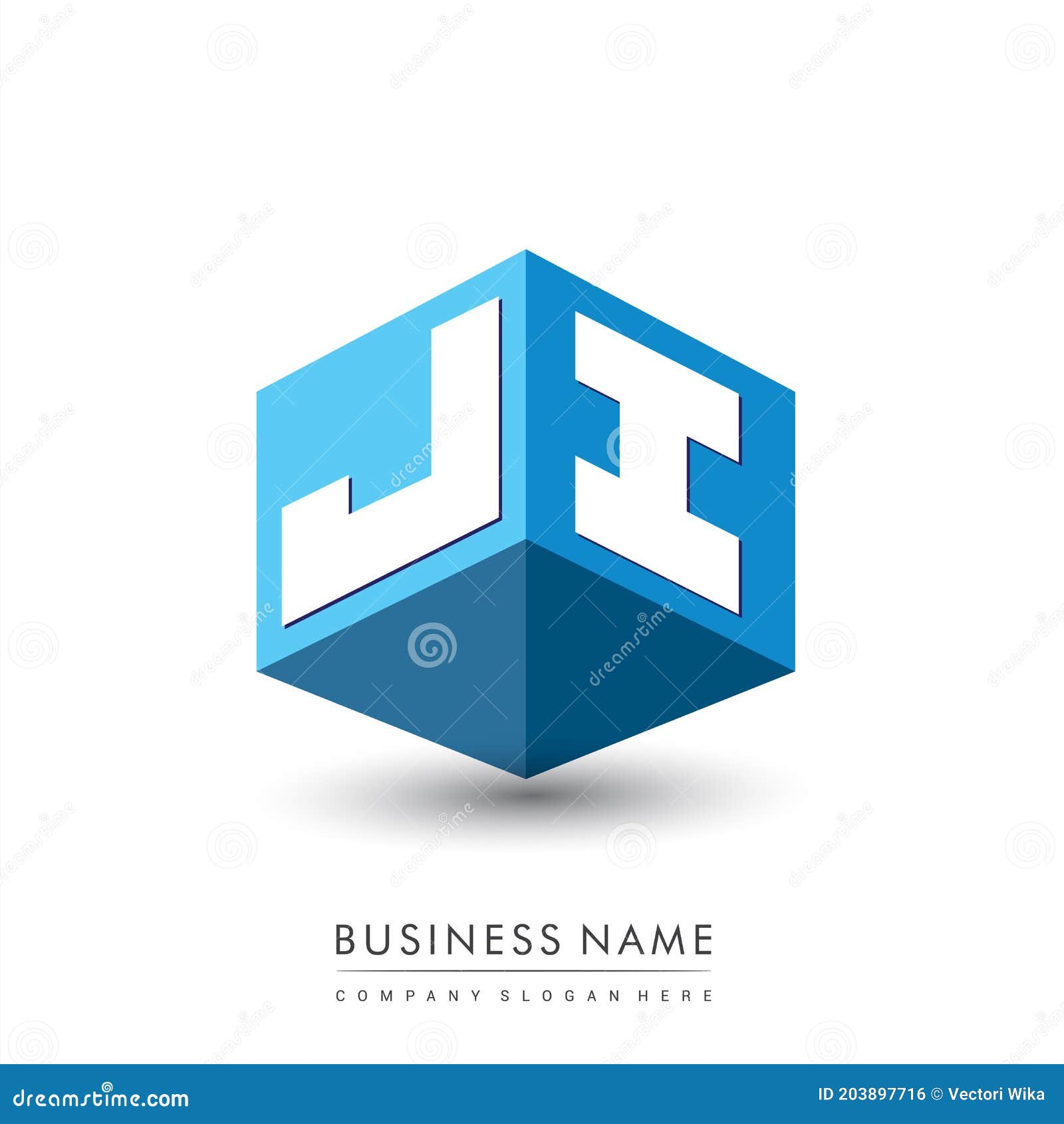 Letter JI Logo In Hexagon Shape And Blue Background, Cube Logo With ...