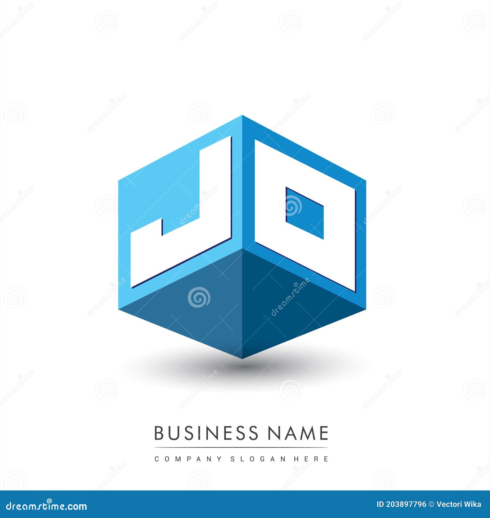 Letter JO Logo in Hexagon Shape and Blue Background, Cube Logo with ...
