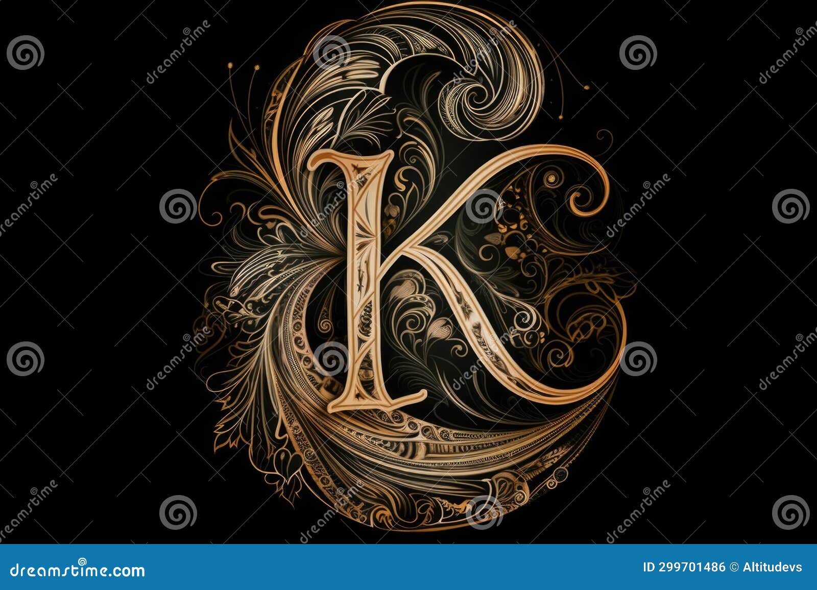 Letter K, Calligraphic Style, on Black Background Stock Photo - Image ...