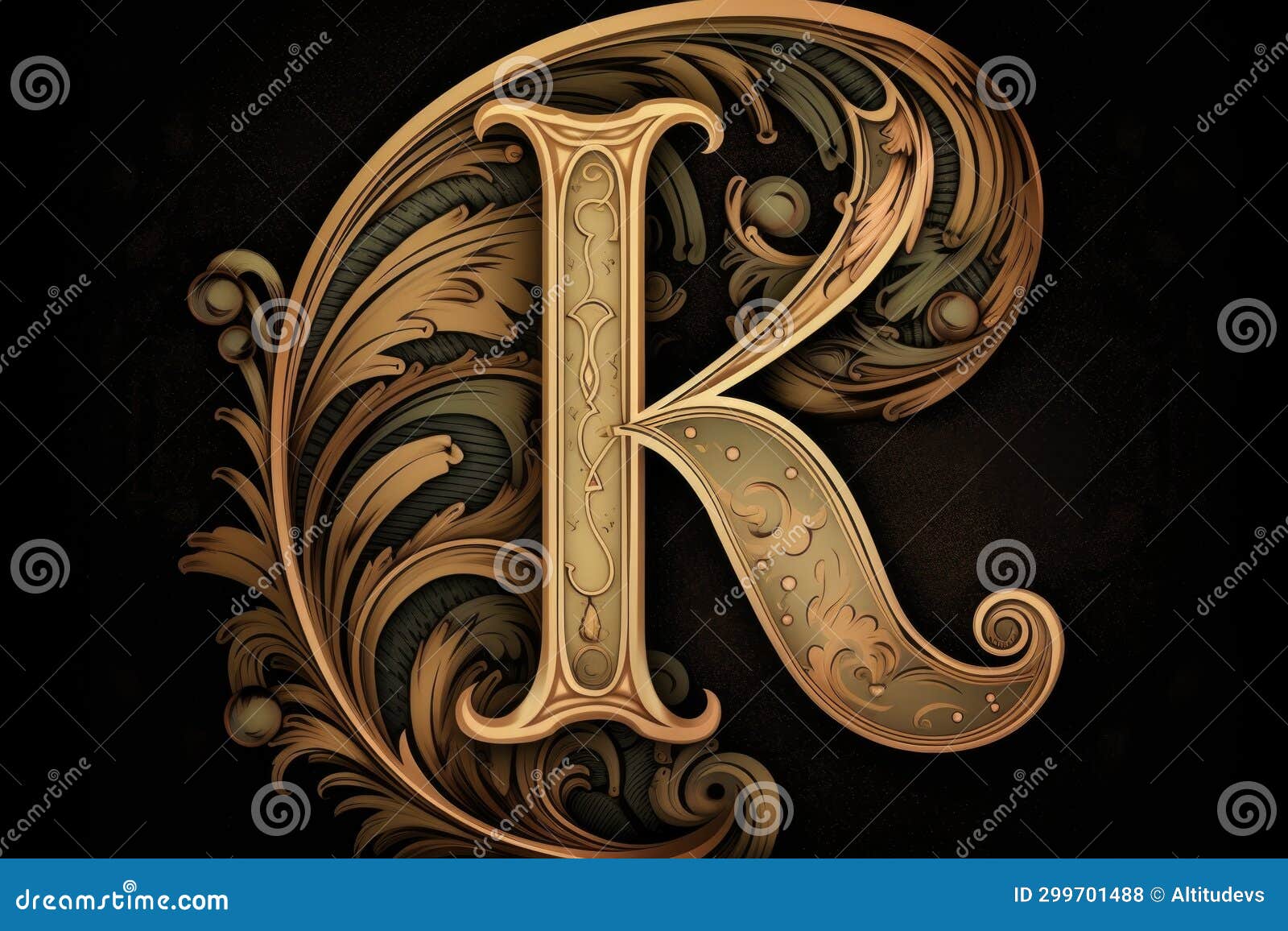 Letter K, Calligraphic Style, on Black Background Stock Photo - Image ...