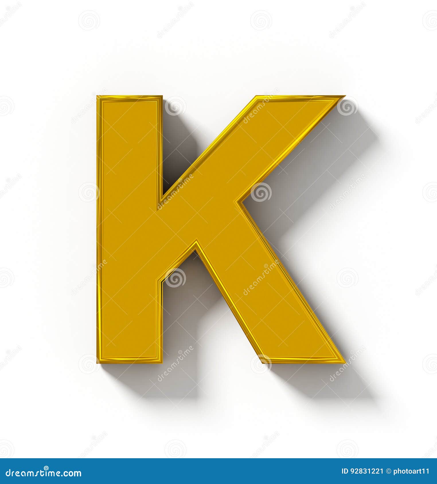 Letter K 3D Golden Isolated on White with Shadow - Orthogonal Pr Stock ...