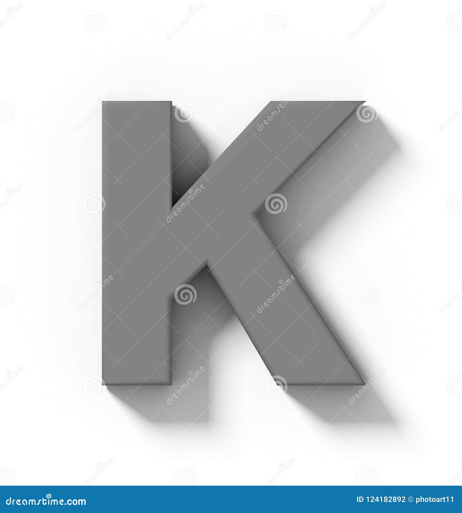 Letter K 3D Medium Gray Isolated on White with Shadow - Orthogonal ...