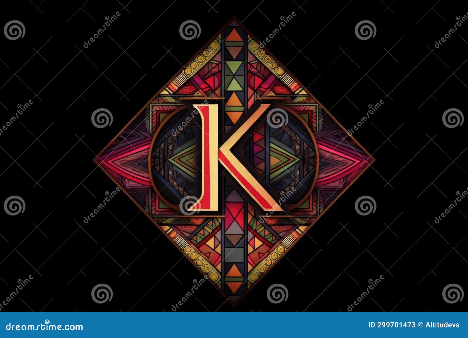 Letter K, Geometric Patterns Style, on Black Background Stock ...