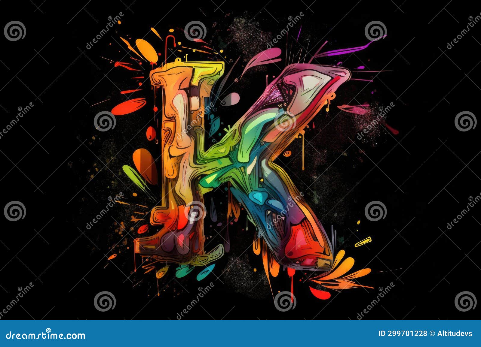 Letter K, Graffiti Style, on Black Background Stock Illustration ...