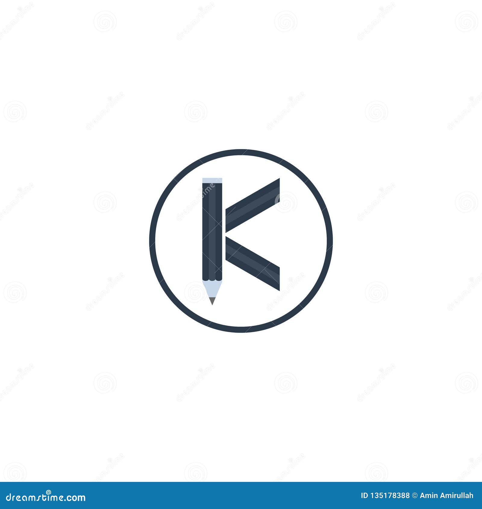 Letter K icon with pencil stock vector. Illustration of gifts - 135178388