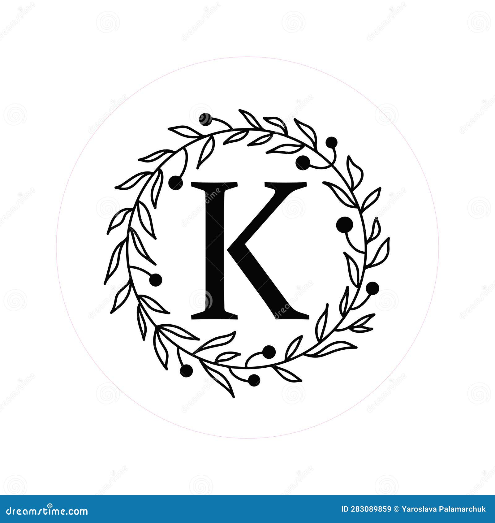 Letter "K" Initials with Round Floral Frames, Vector Monogram Logo ...