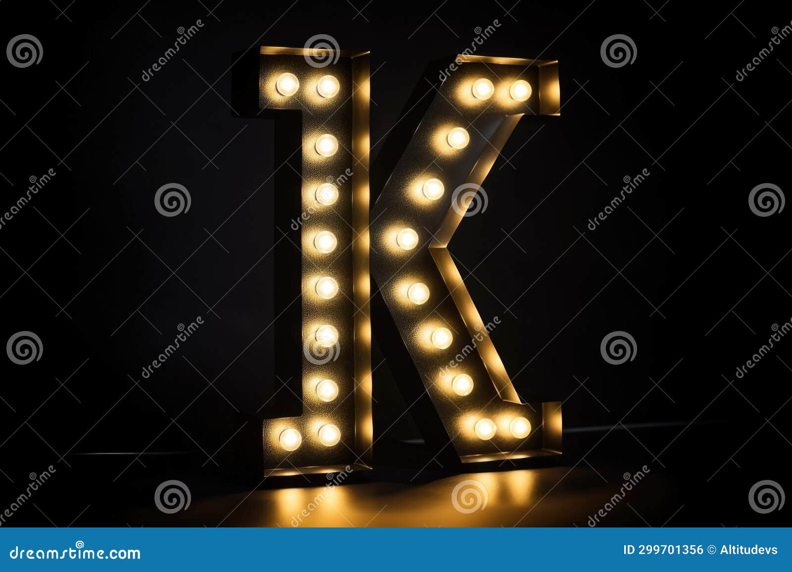 Letter K, Marquee Lights Style, on Black Background Stock Illustration ...