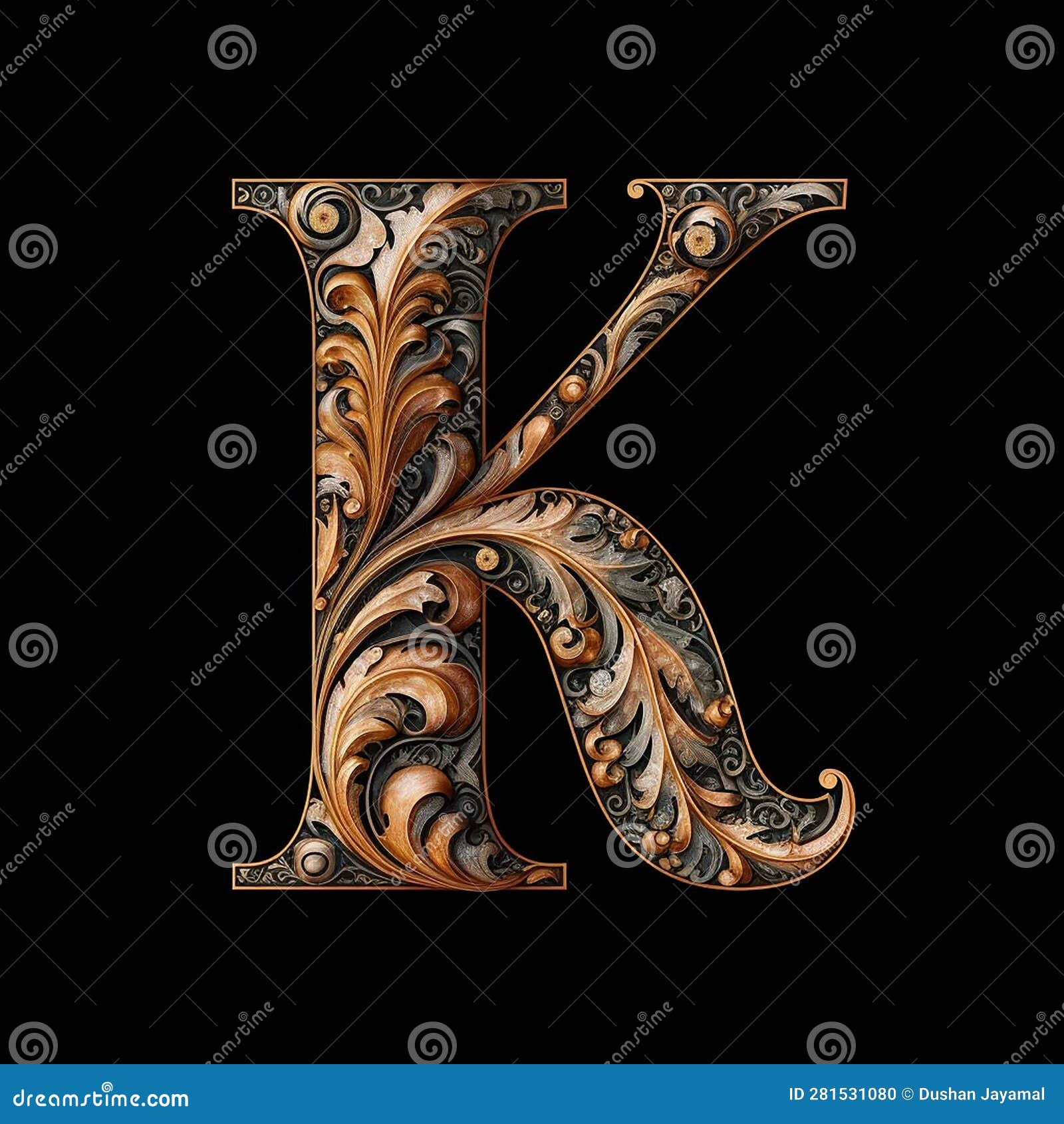 The Letter K in a Mythical Way on Black Background.Generative AI Stock ...