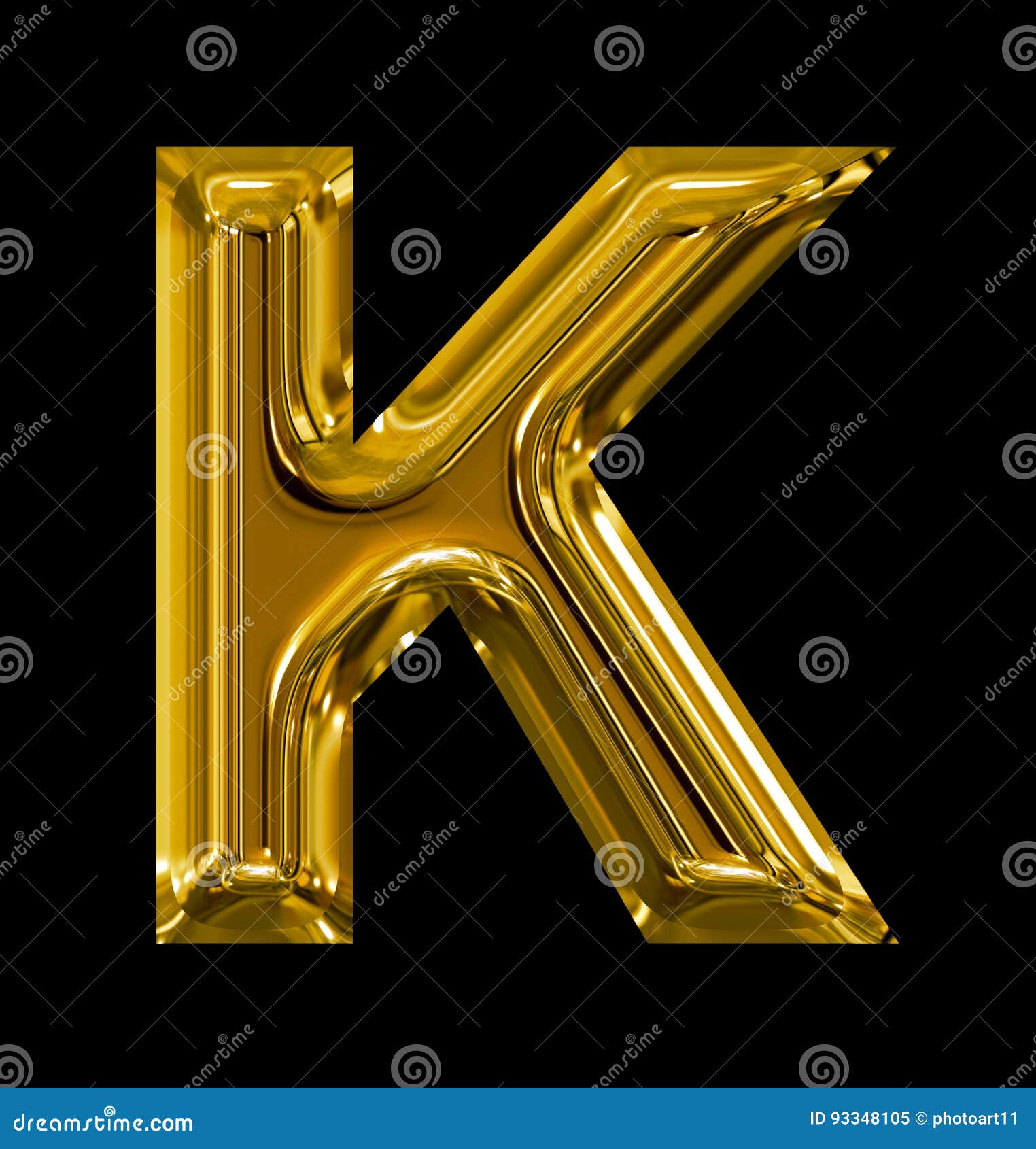Letter K Rounded Shiny Golden Isolated on Black Stock Illustration ...
