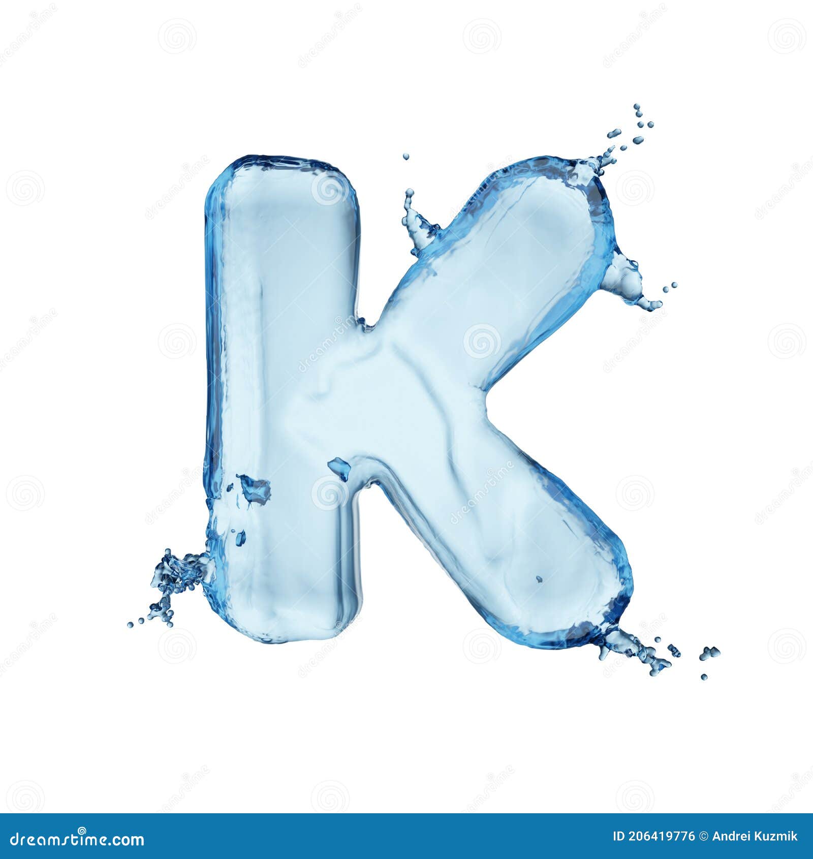 Letter K Water Splash Alphabet Isolated on White. 3D Rendering ...