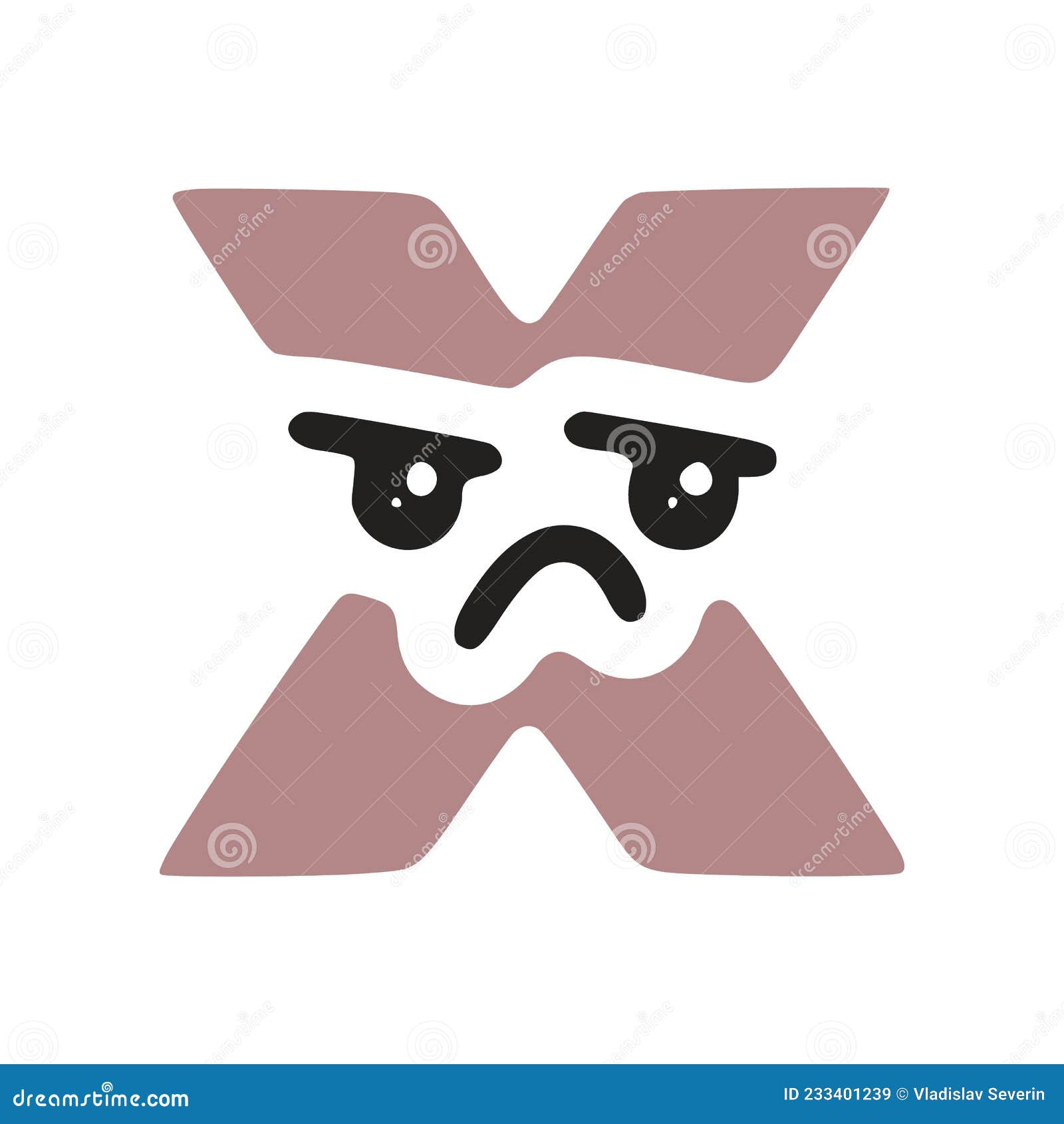 Letter X Kawaii Character with Sad Face Stock Vector - Illustration of ...