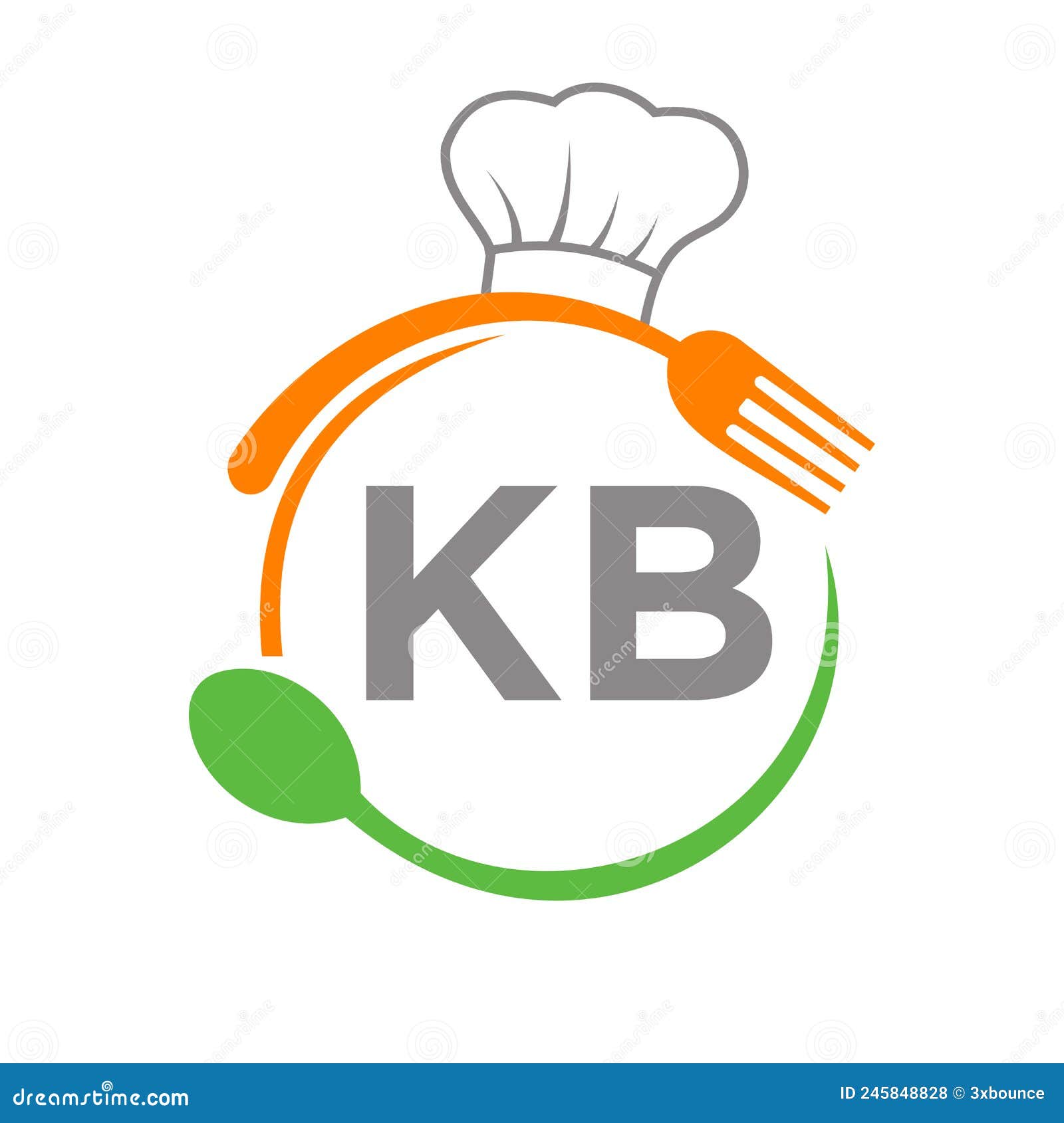 Letter KB Restaurant Logo with Chef Hat Spoon and Fork Template ...