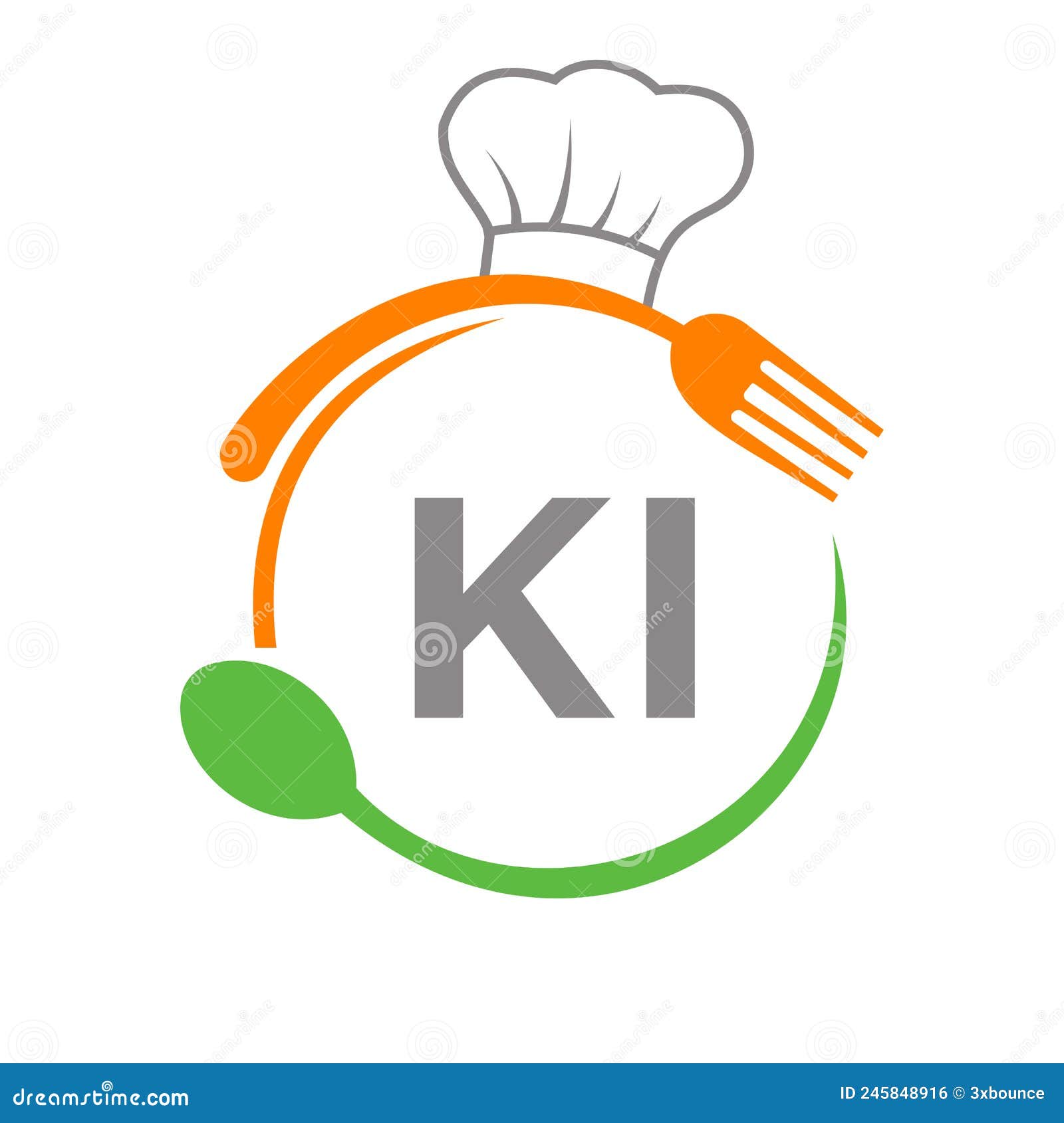 Letter KI Restaurant Logo with Chef Hat Spoon and Fork Template ...