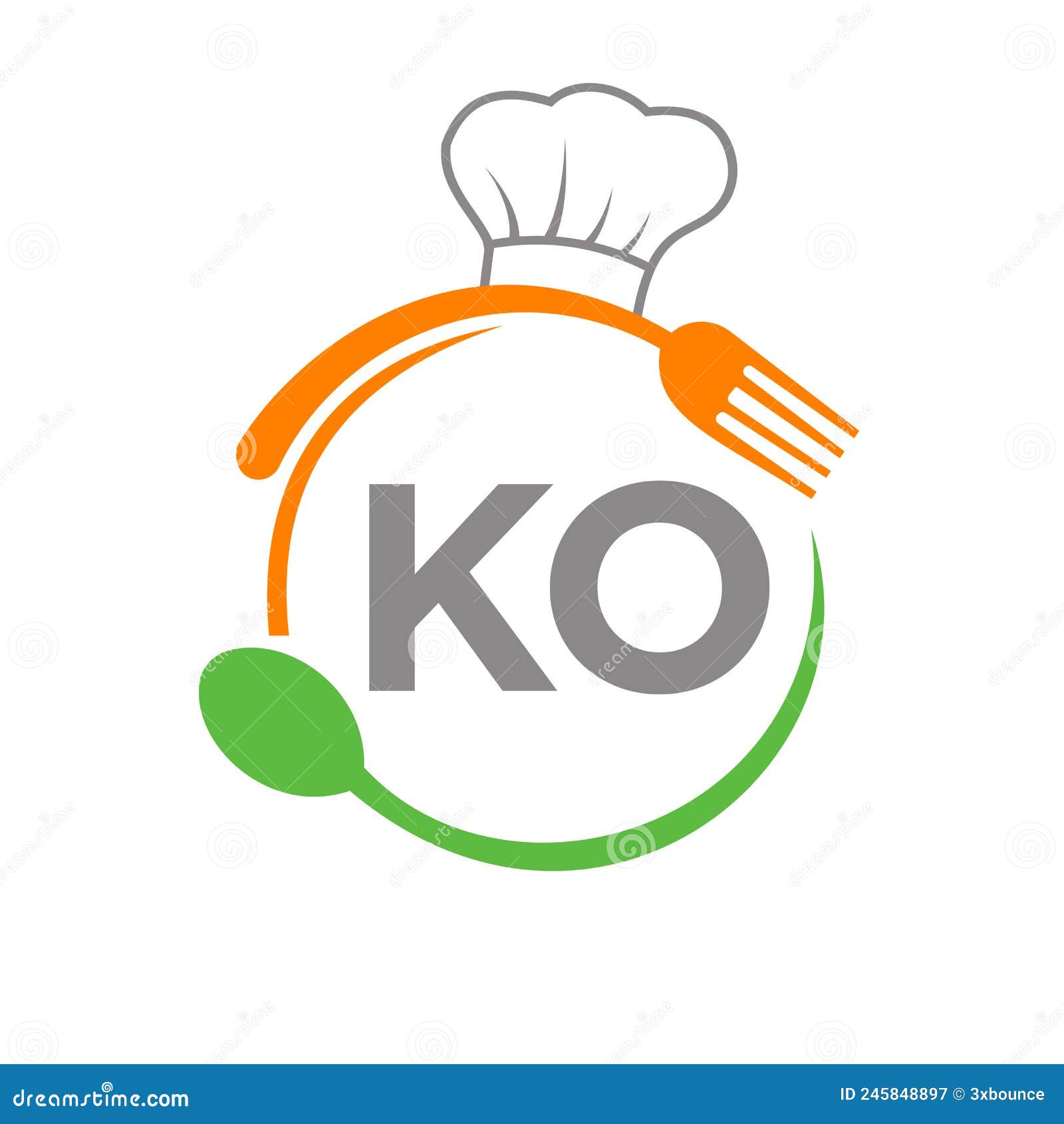 Letter KO Restaurant Logo with Chef Hat Spoon and Fork Template ...