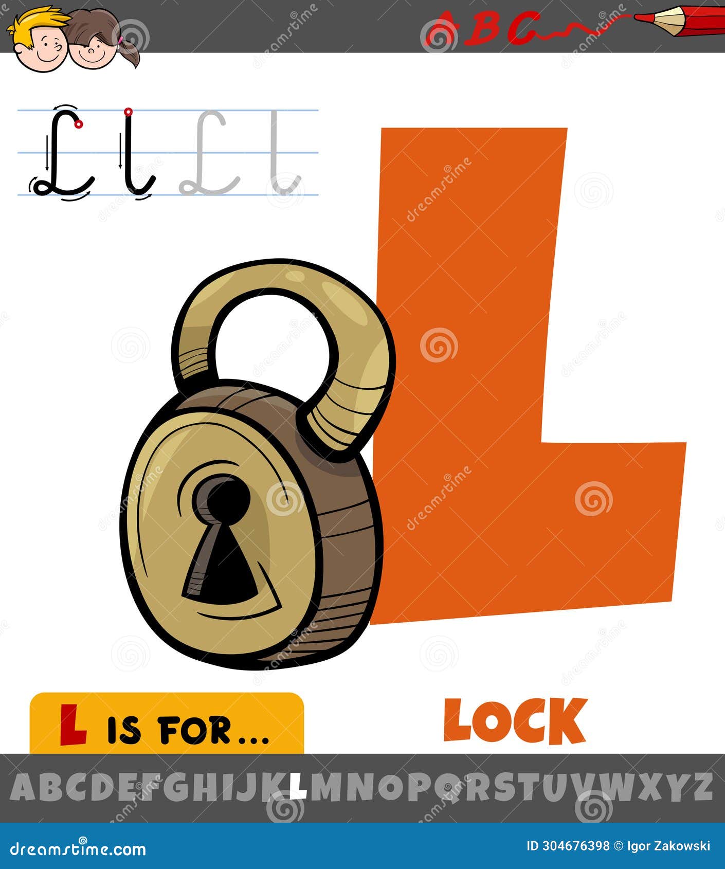 Letter L from Alphabet with Cartoon Lock Object Stock Illustration ...