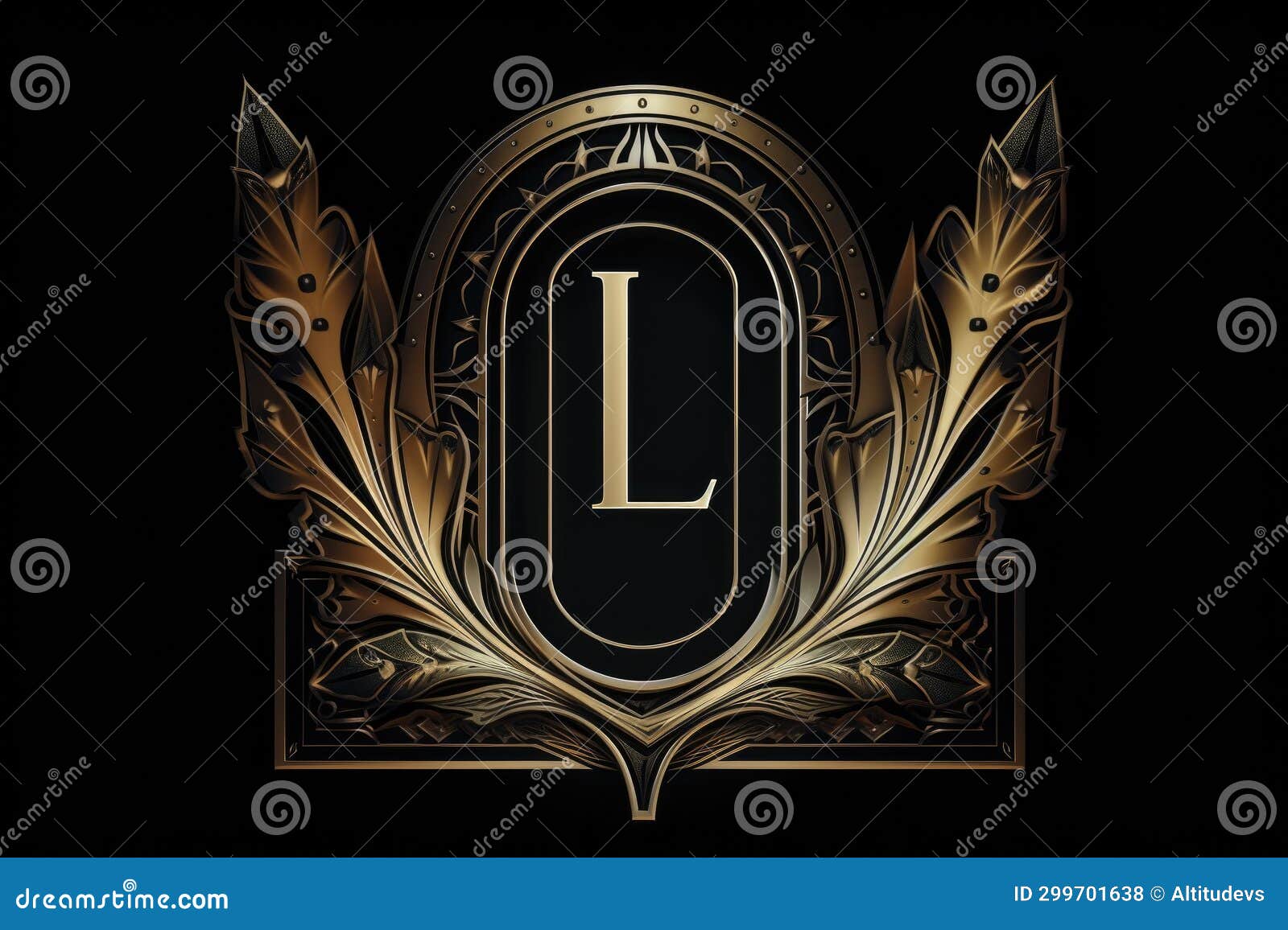 Letter L, Art Deco Style, on Black Background Stock Illustration ...