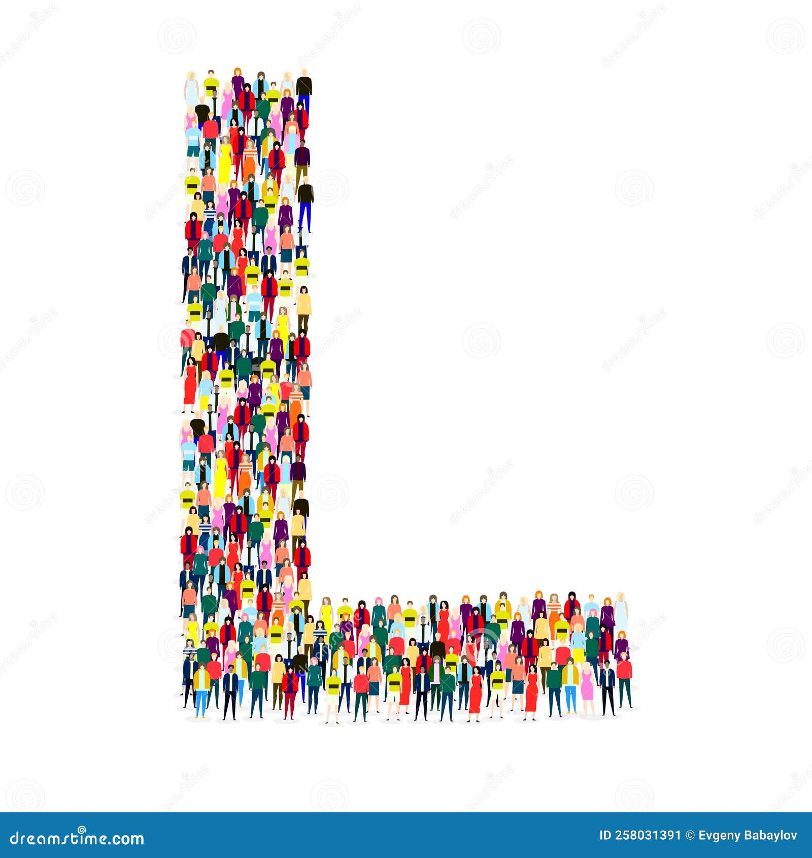 Letter L Assembled from Many People on a White Background - Vector ...