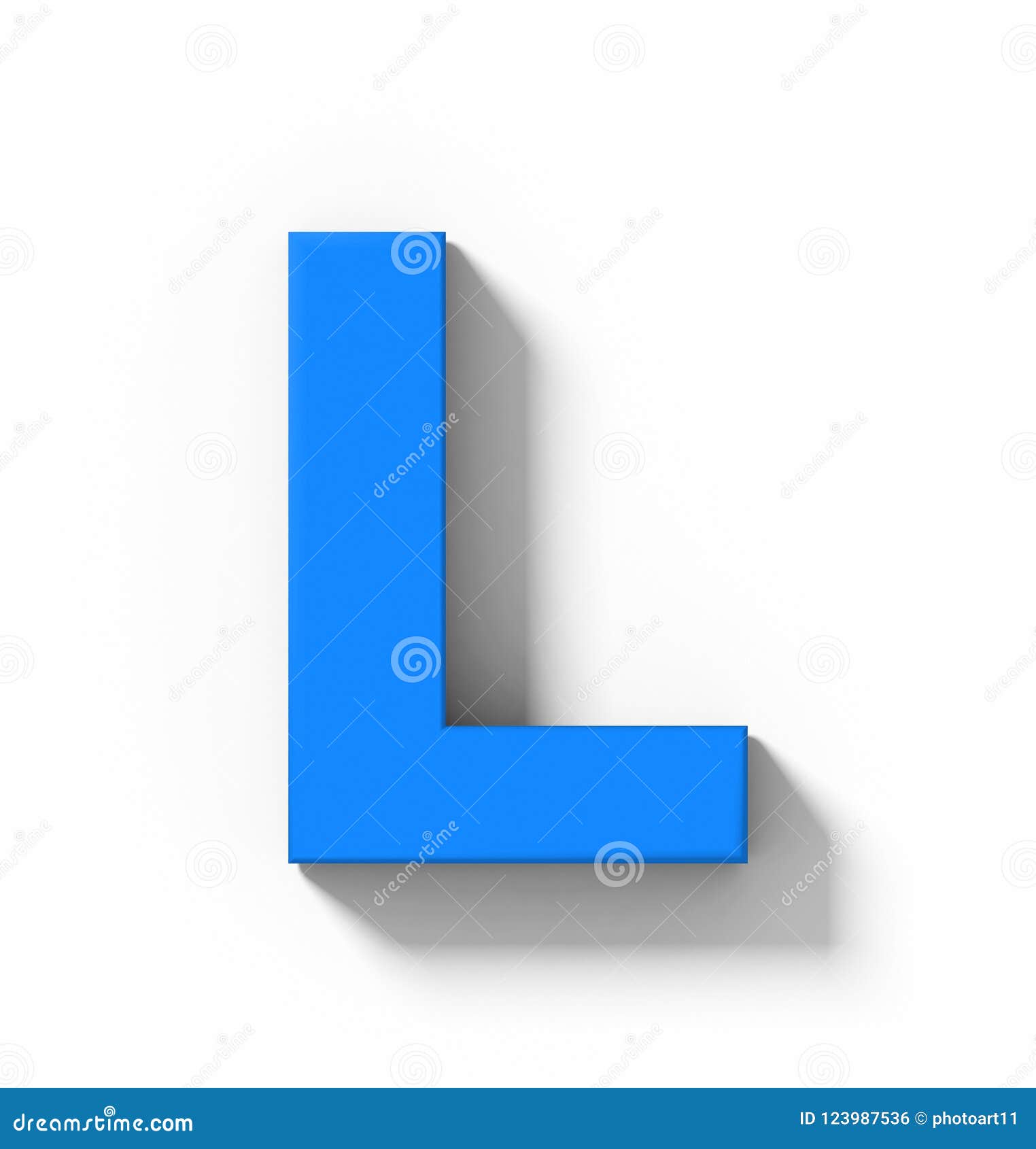 Letter L 3D Blue Isolated on White with Shadow - Orthogonal Projection ...
