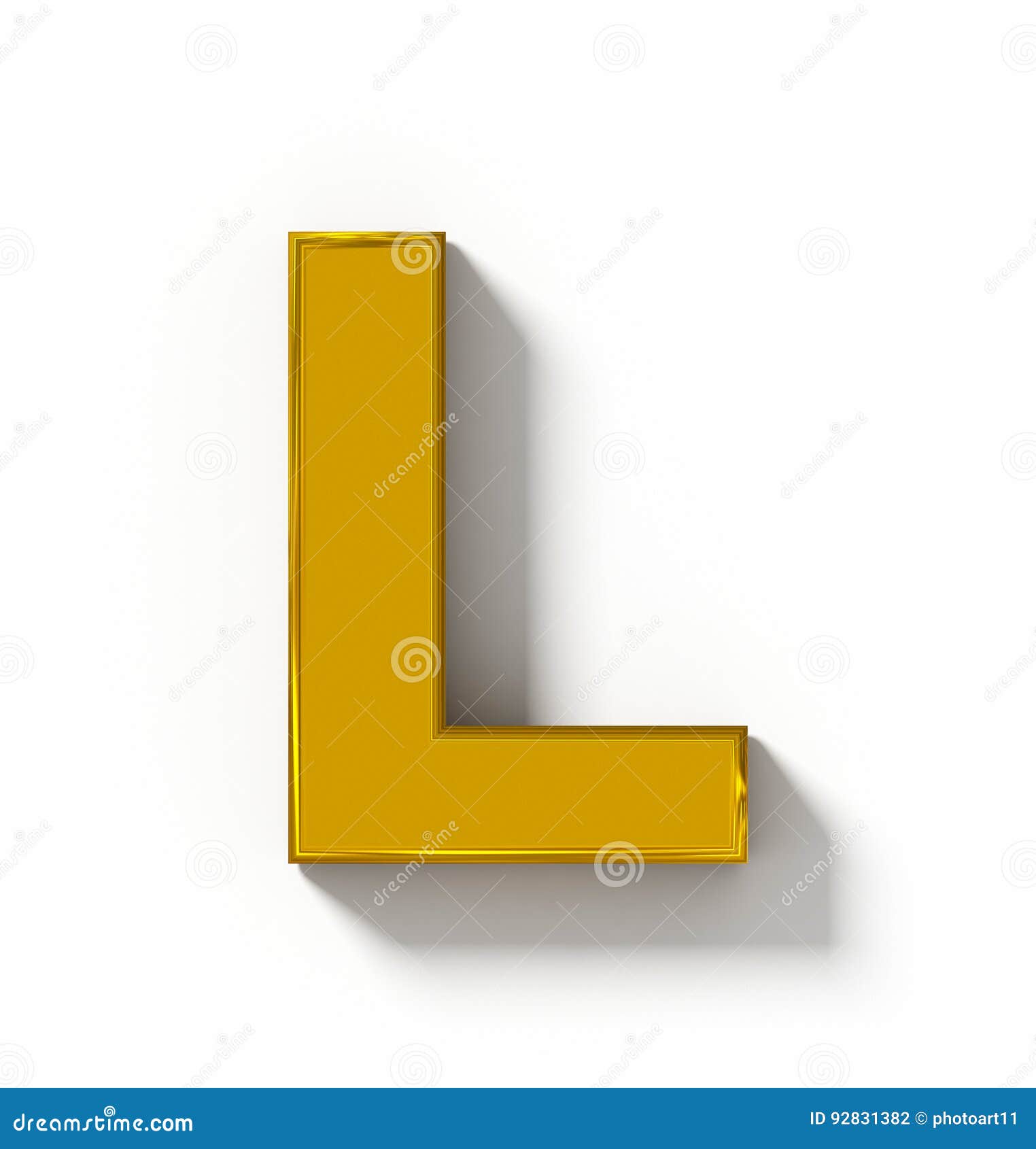 Letter L 3D Golden Isolated on White with Shadow - Orthogonal Pr Stock ...