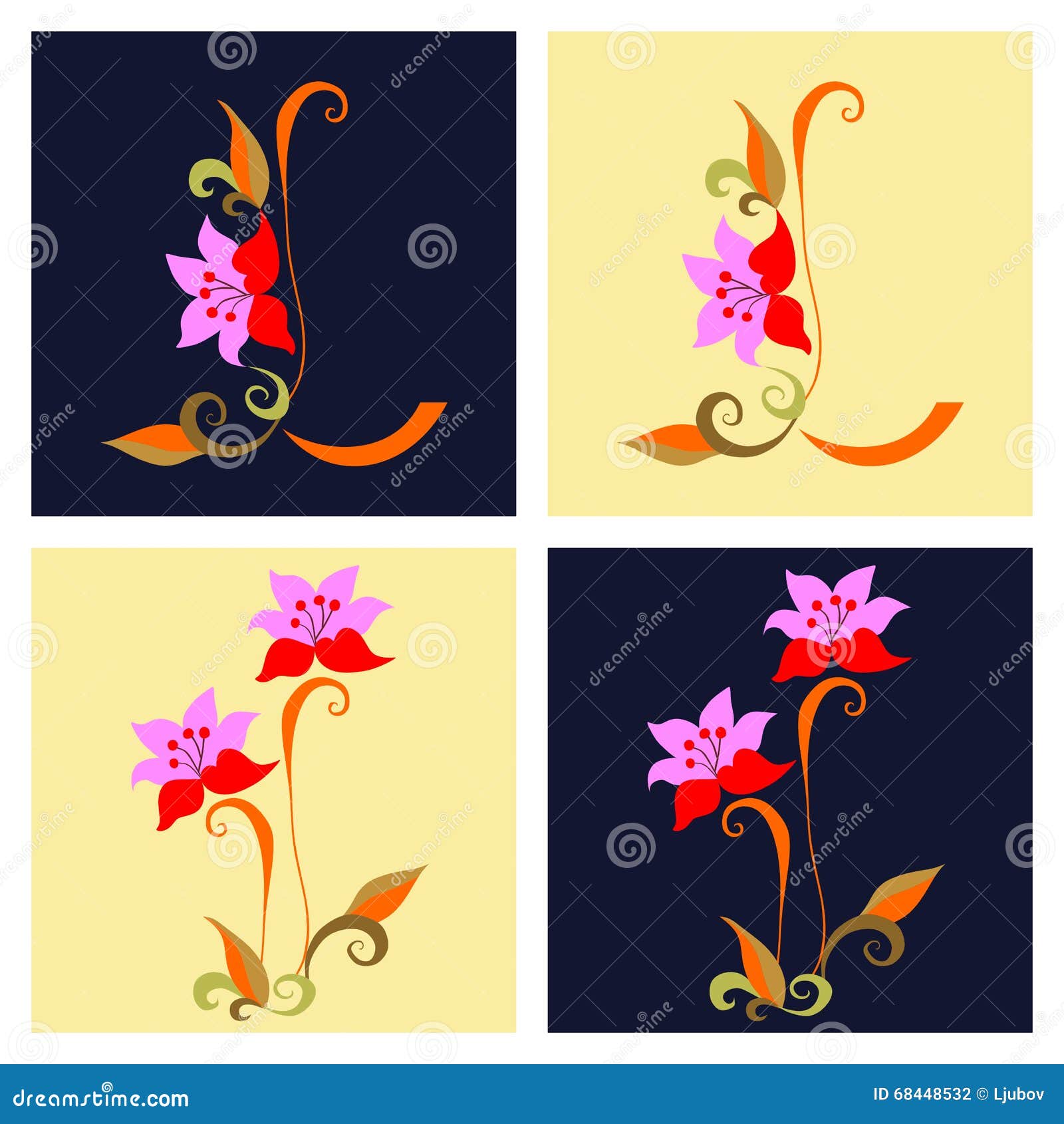 Letter L with Flower in Two Versions and Beautiful Flowers Stock Vector ...