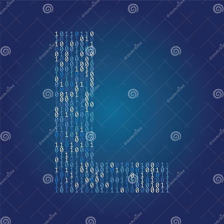 Letter L Font Made from Binary Code Digits on a Dark Blue Background ...