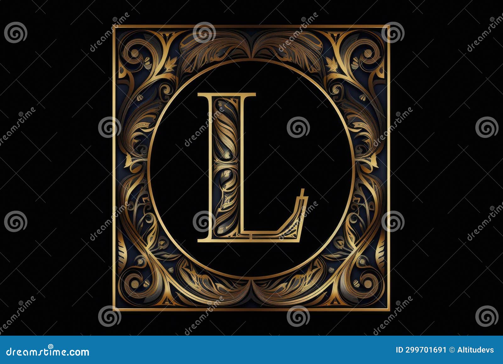 Letter L, Geometric Patterns Style, on Black Background Stock ...